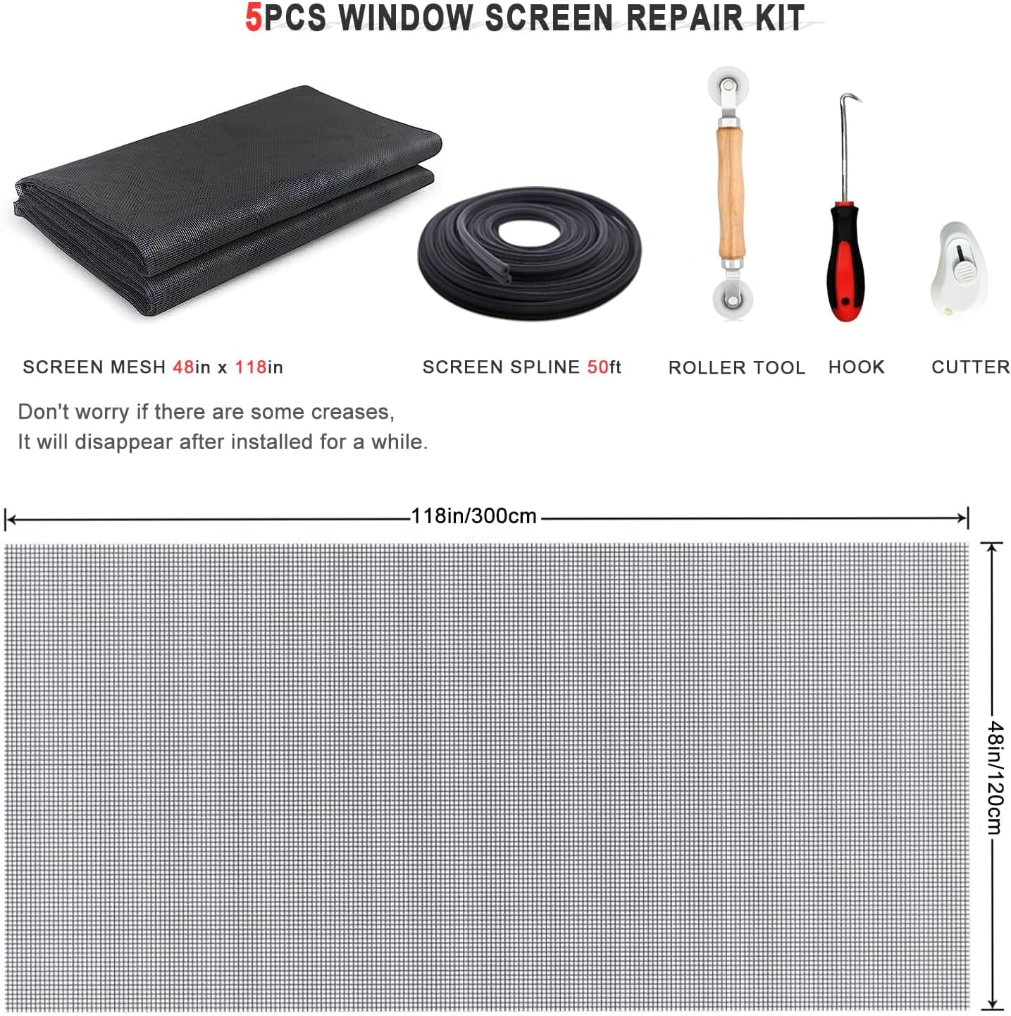 UKLL-DIY Custom Windows Screen and Screen Door Replacement, 48"x118 ...
