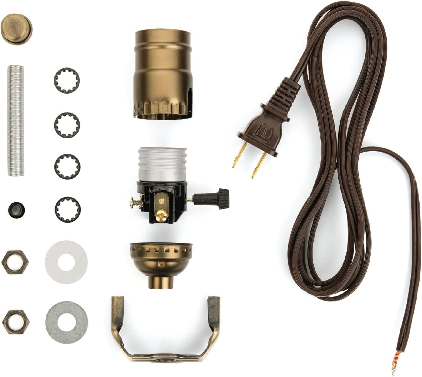 UKLL-DIY Lamp Wiring Kit, Antique Brass Socket & 12FT Brown Cord (1 ...
