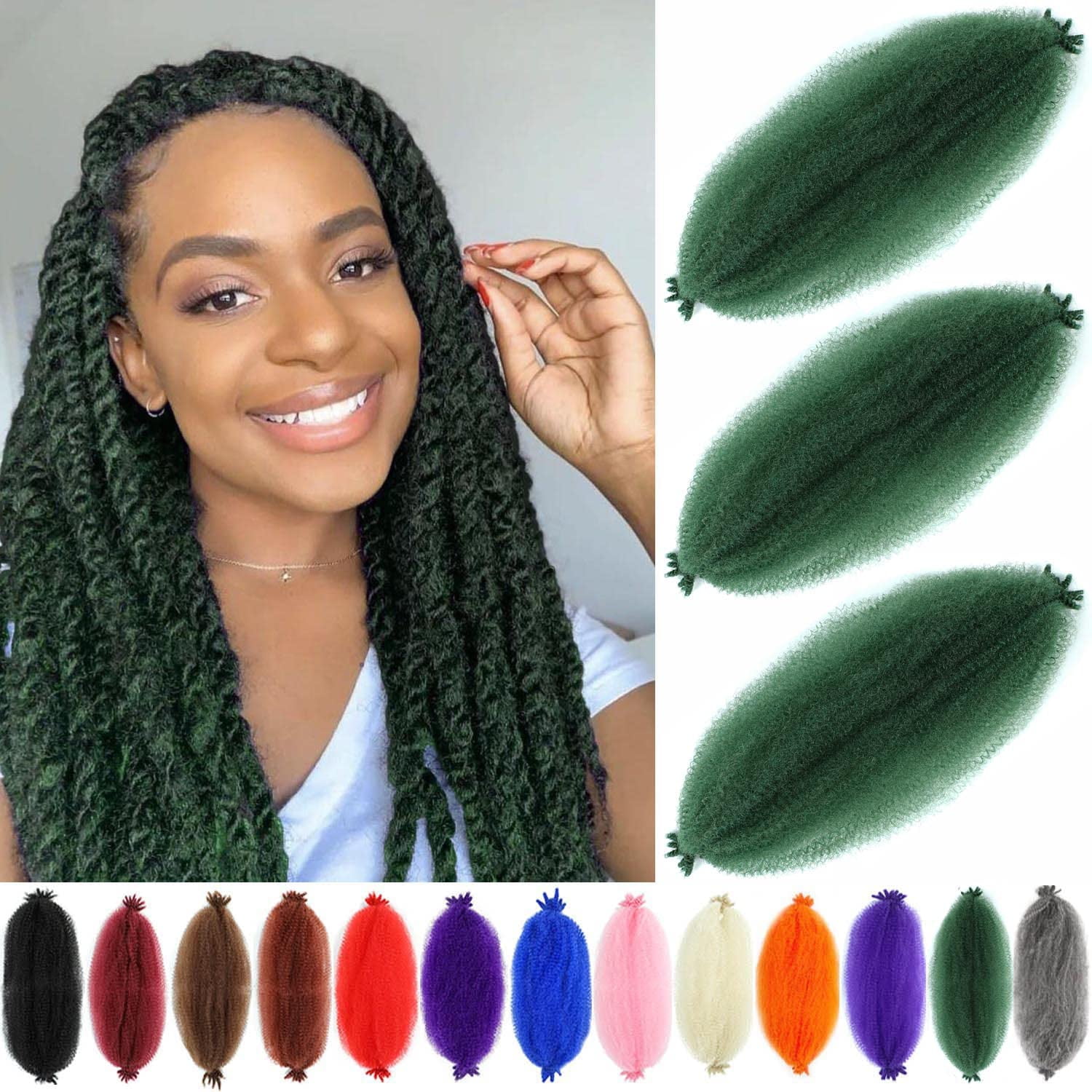UKLL-Dark Green Afro Twist Hair 12 Inch Green Marley Braiding Hair ...