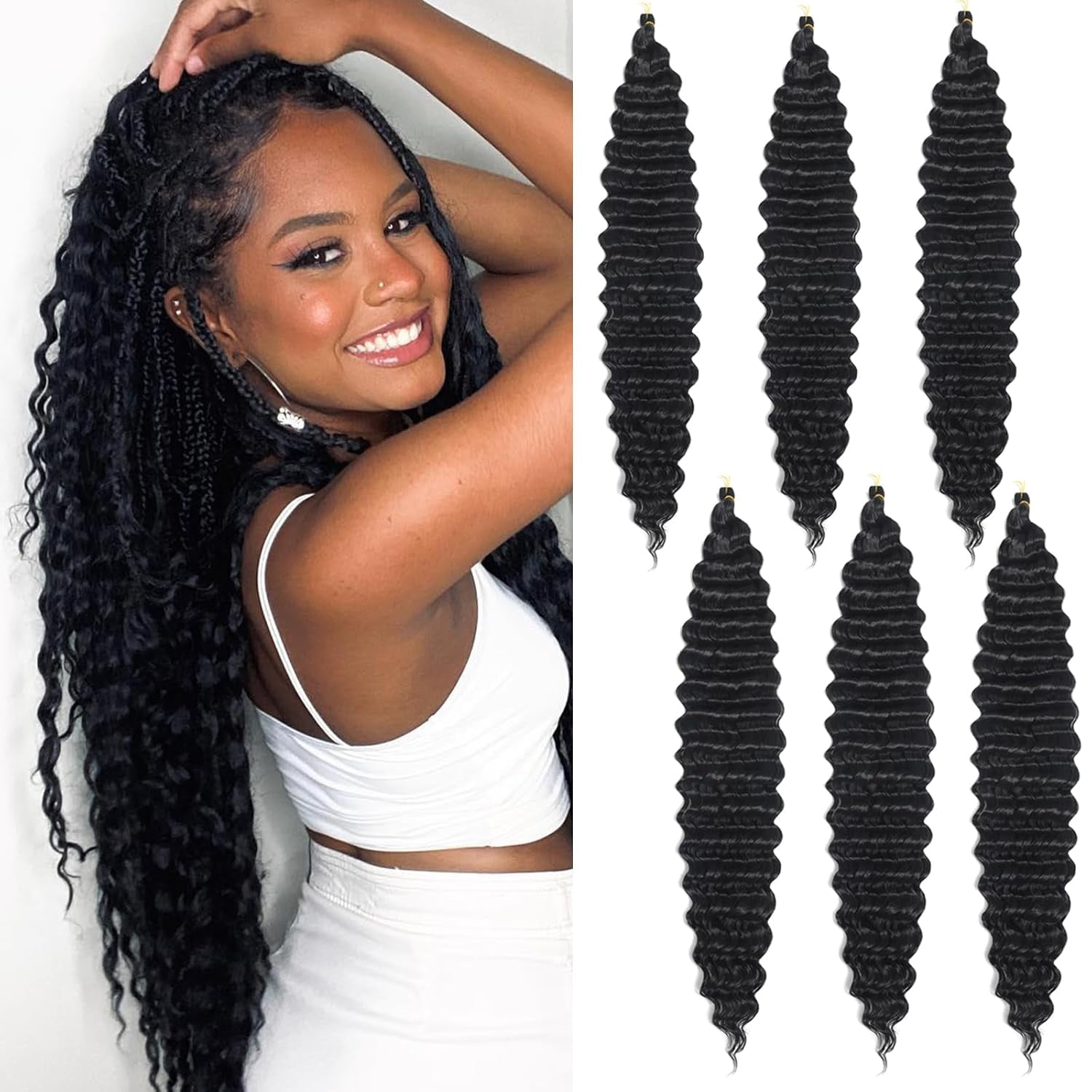 UKLL-Deep Wave Crochet Hair 26 Inch Ocean Wave Crochet Hair 6 Packs ...