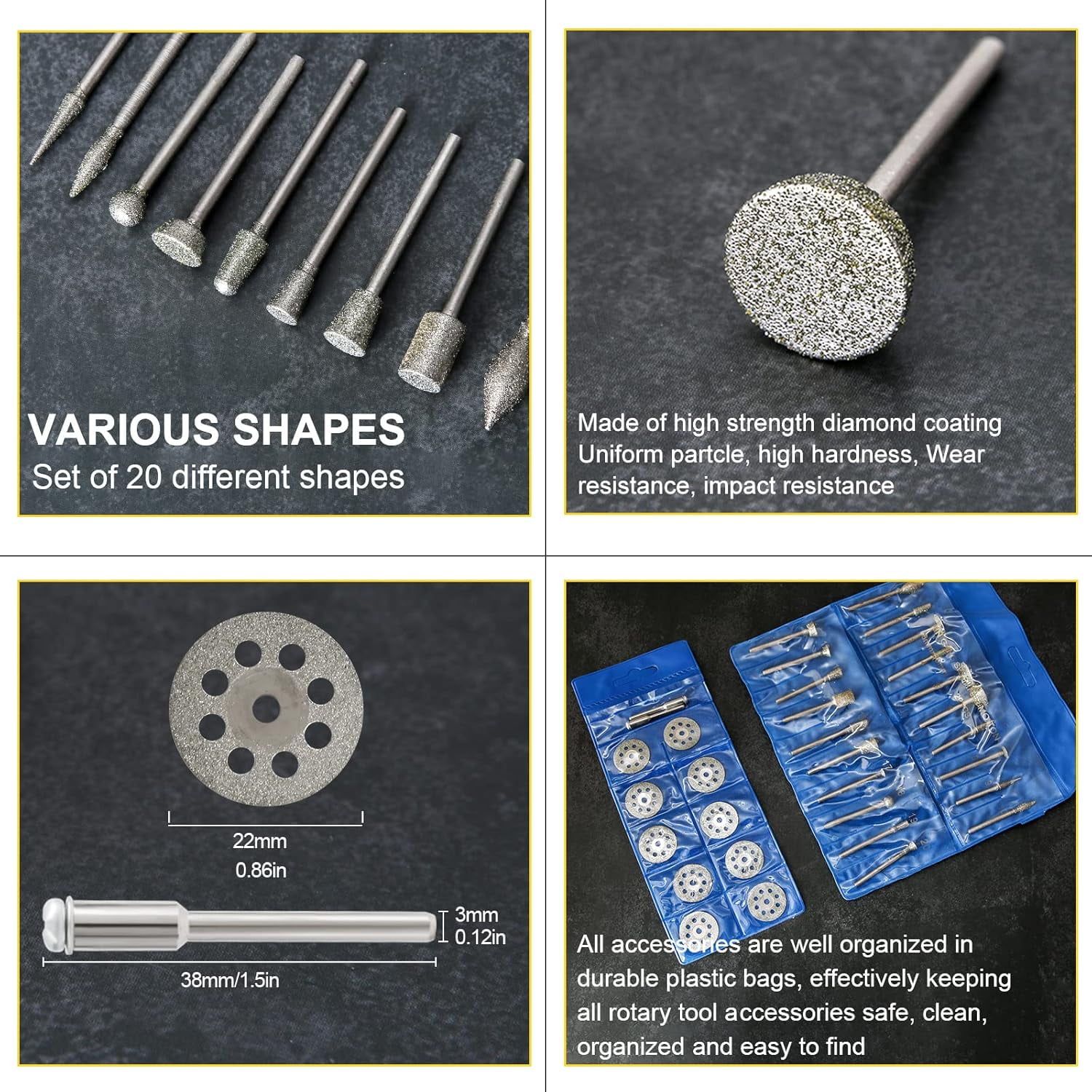 UKLL-Diamond Burr Set for Dremel, Rotary Tool Grinding Cutting Wheel ...