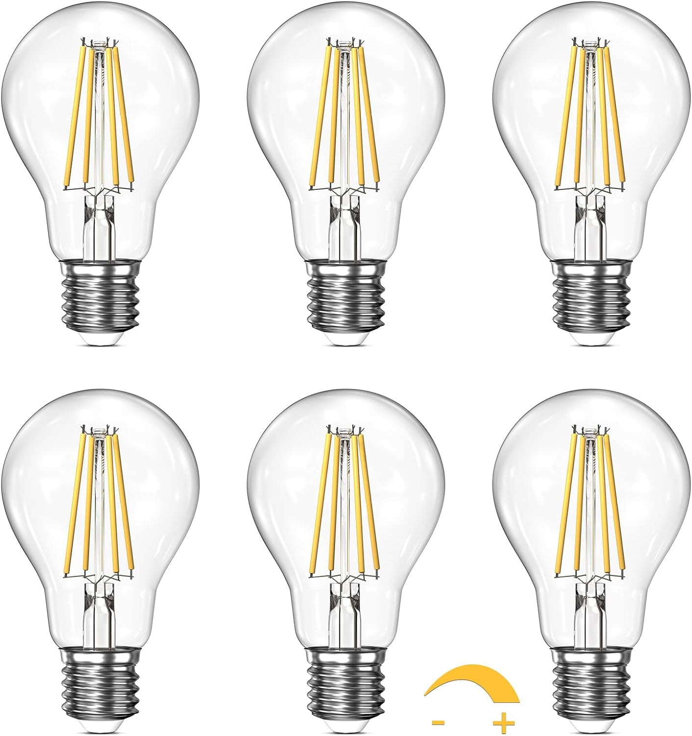 UKLL-Dimmable A19 Clear LED Light Bulbs 60W Equivalent, 6W, 2700K Soft ...