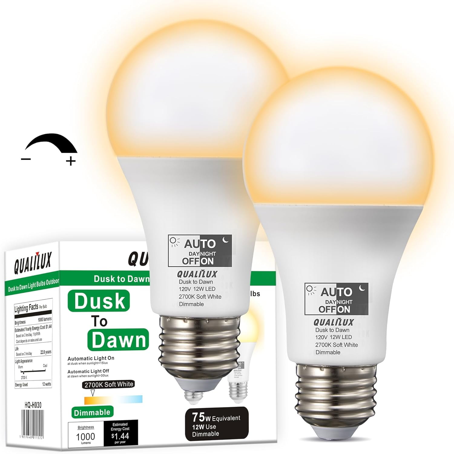 UKLL-Dimmable Dusk to Dawn Light Bulbs Outdoor, Automatic Light Sensing ...