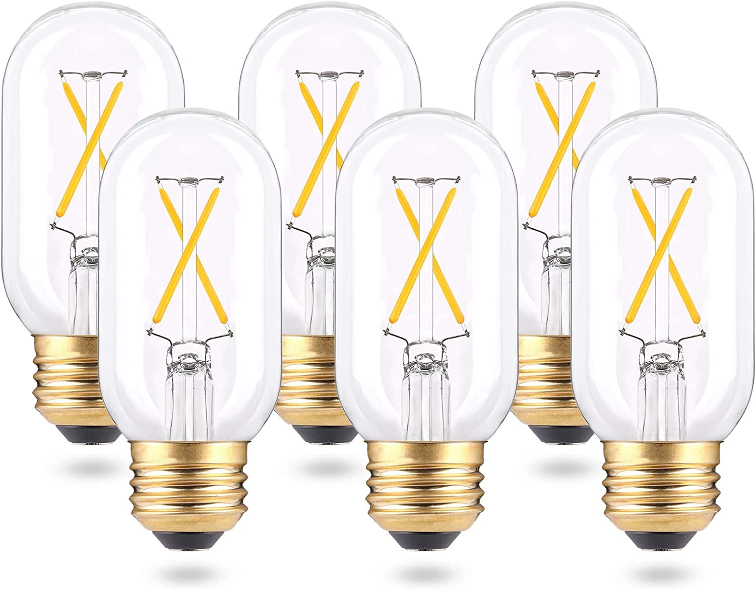 UKLL-Dimmable T45 LED Edison Bulb, 2W 3000K Soft White, E26 Standard Base T14 LED Filament ...