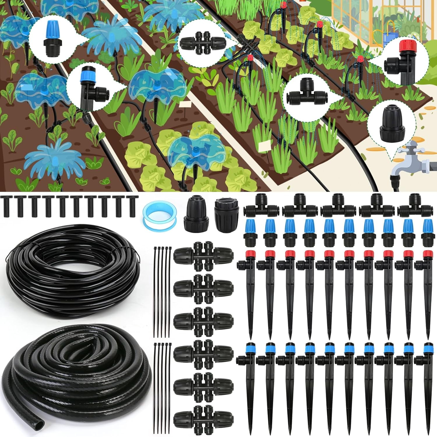 UKLL-Drip Irrigation Kit, 190FT Greenhouse Drip Irrigation System ...