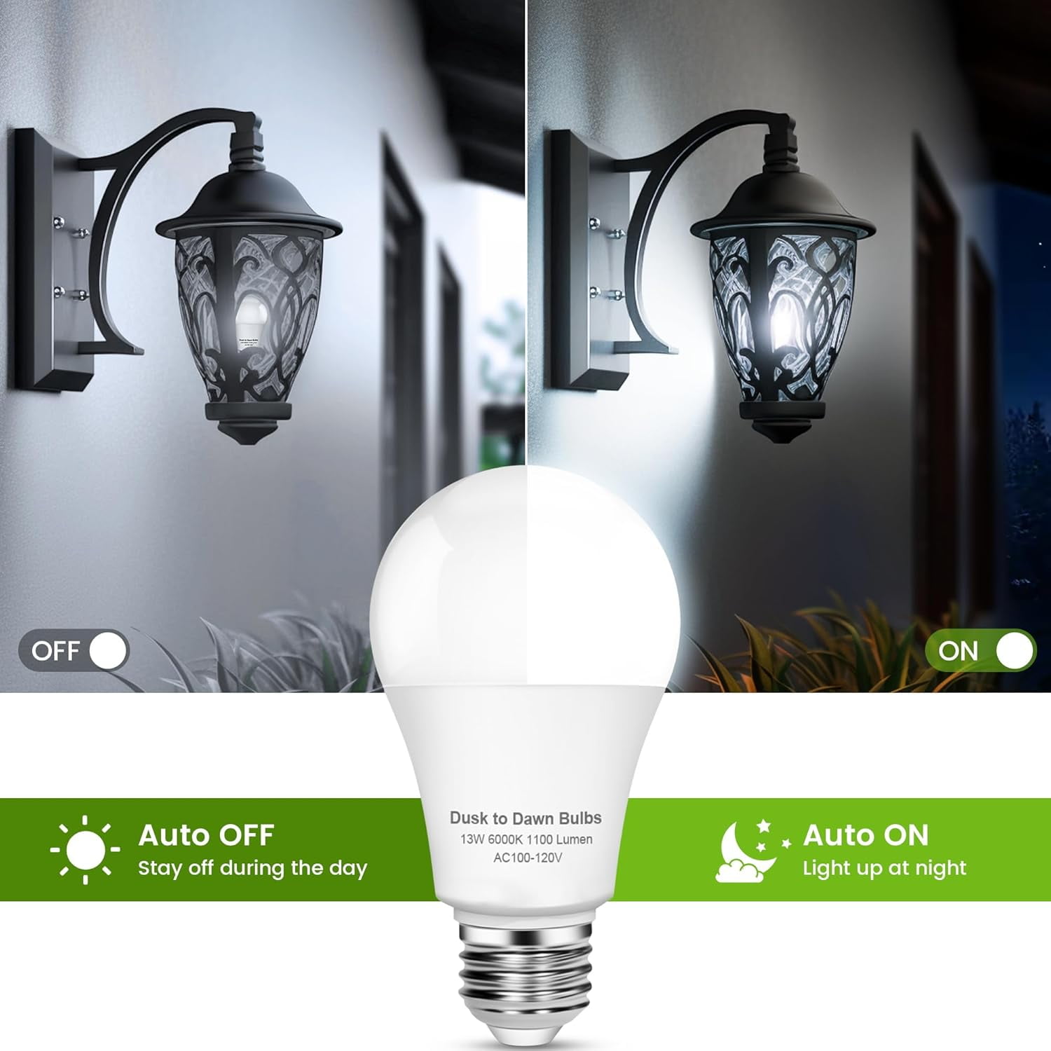UKLL-Dusk to Dawn Outdoor Light Bulb, 13W 60W Equivalent Energy Saving ...