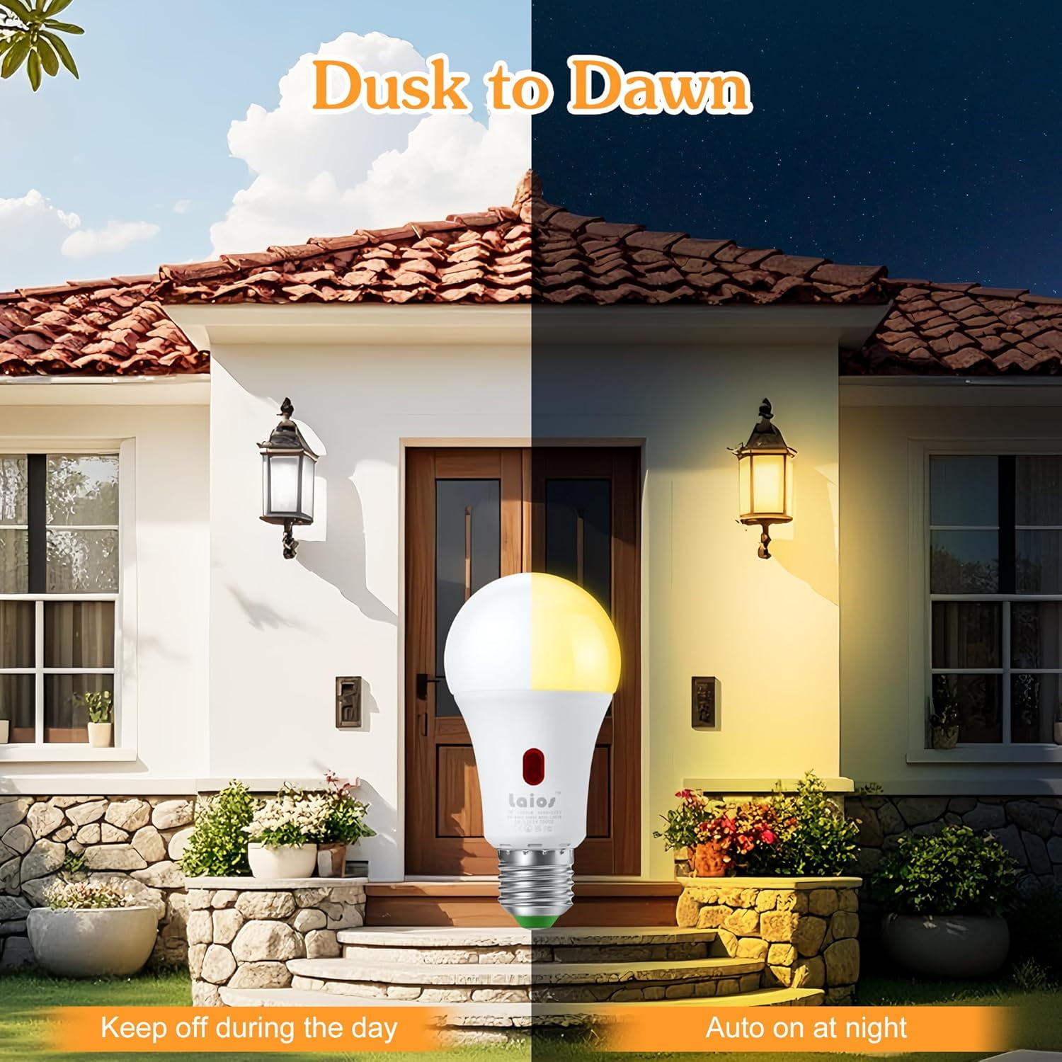 UKLL-Dusk to Dawn Sensor E26 Light Bulb, 7W LED Outdoor Photocell ...