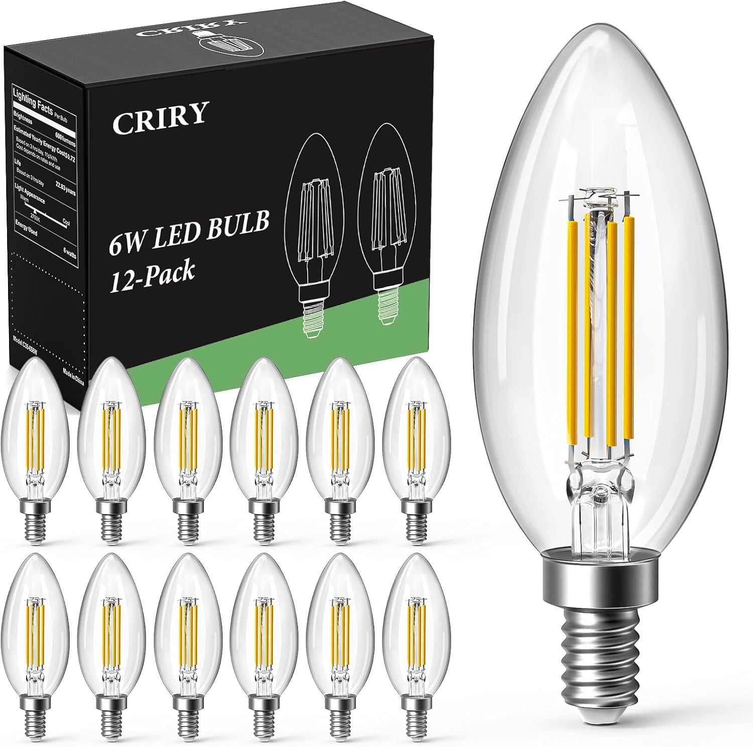 UKLL-E12 LED Bulb Chandelier Lights 60 Watt Equivalent, 2700K Soft Warm White Dimmable E12 ...