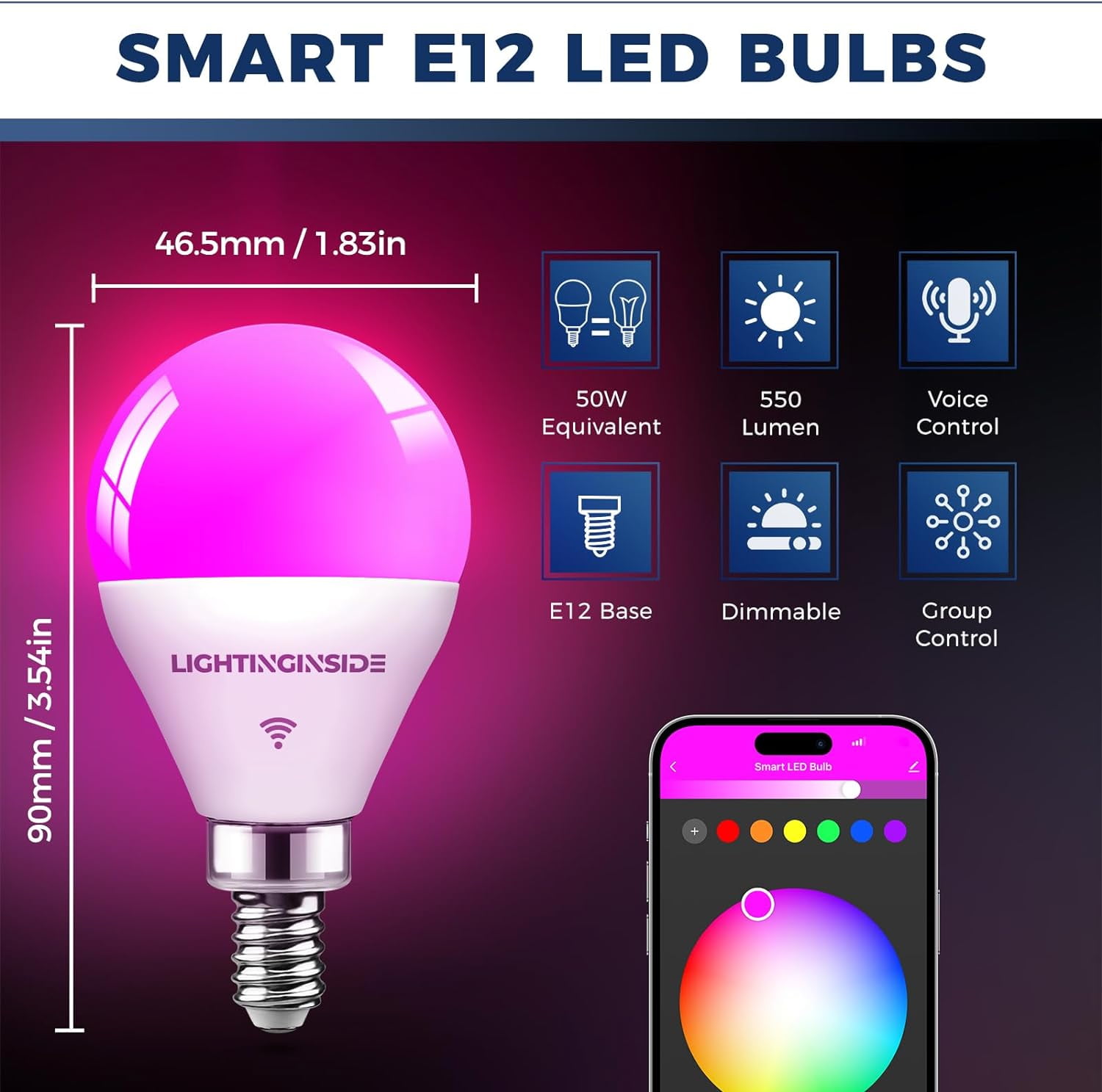 UKLL-E12 Smart Light Bulbs 50W Equivalent, WiFi G16 1/2 RGBCW ...