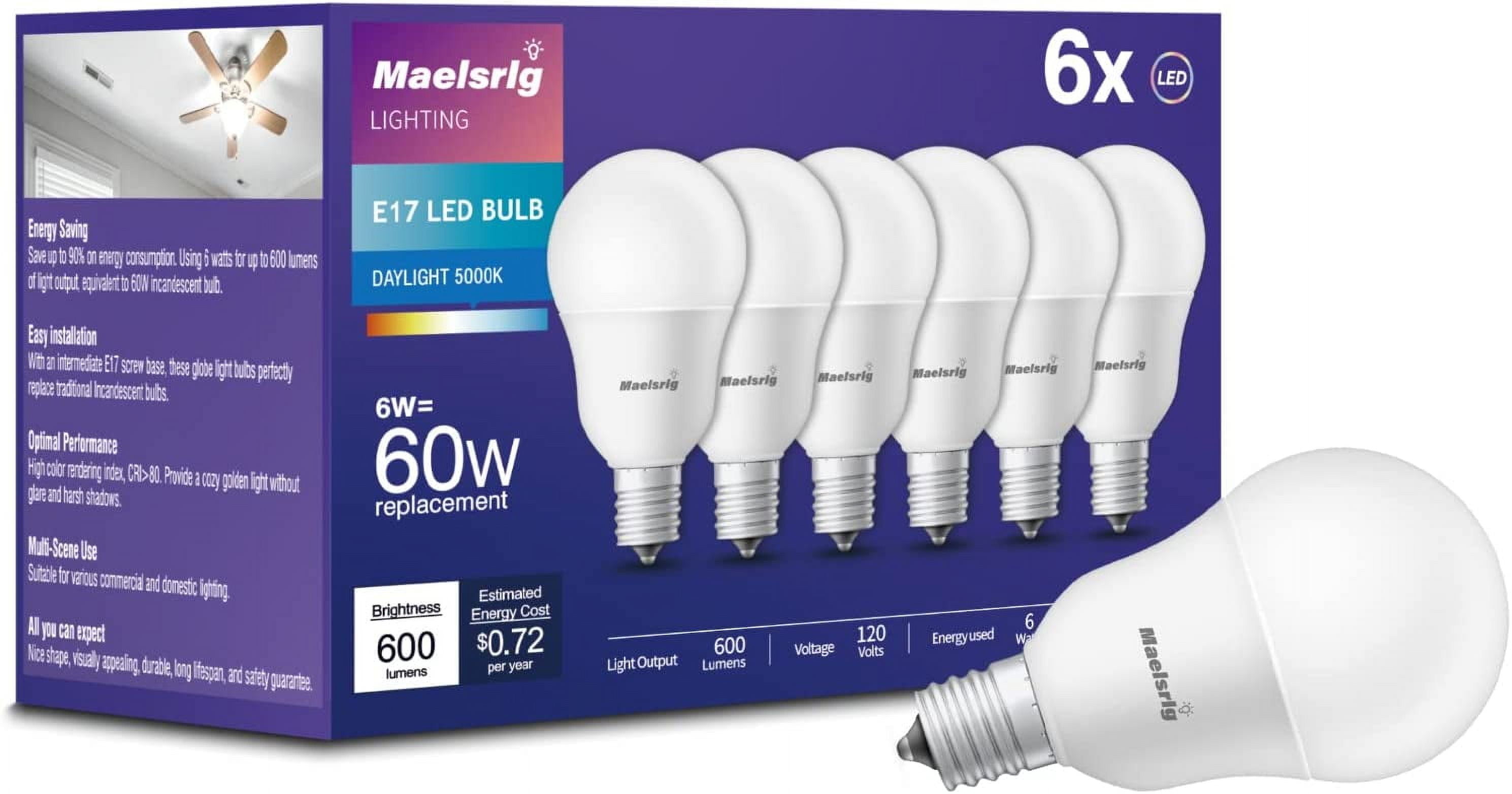 UKLL-E17 Intermediate Base LED Bulb, 6W (60 Watt Equivalent) G14 Globe ...