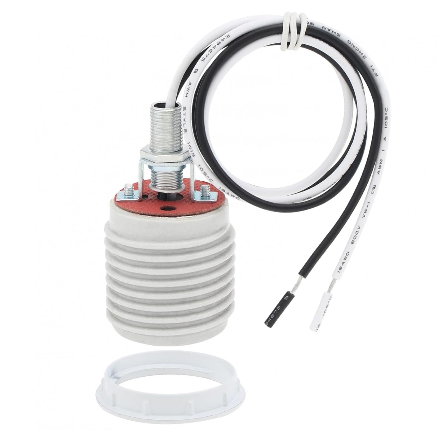 UKLL-E26 Light Socket with Aluminum Shade Ring, Ceramic Medium Base ...