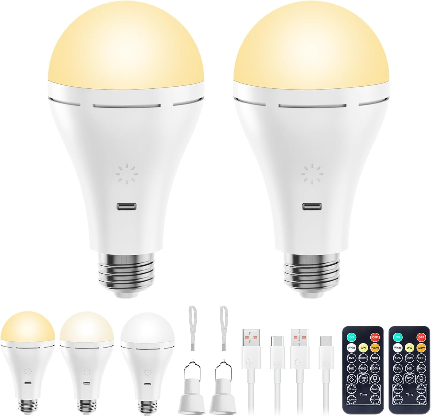 UKLL-E26 Rechargeable Light Bulb with Remote and Timer, Battery Backup ...