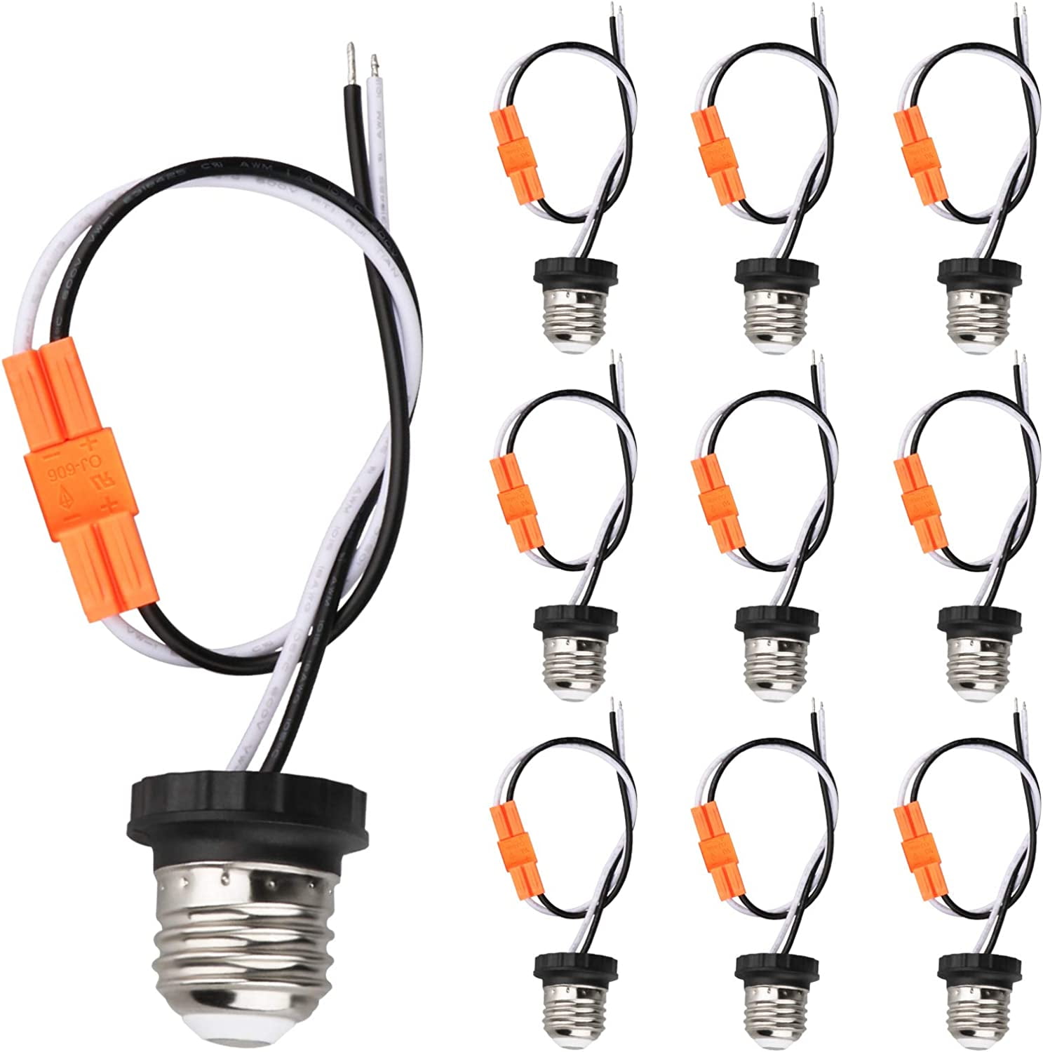 UKLL-E26 Socket Adapter, 10 Pack Light Bulb Socket Pigtail, Screw in ...