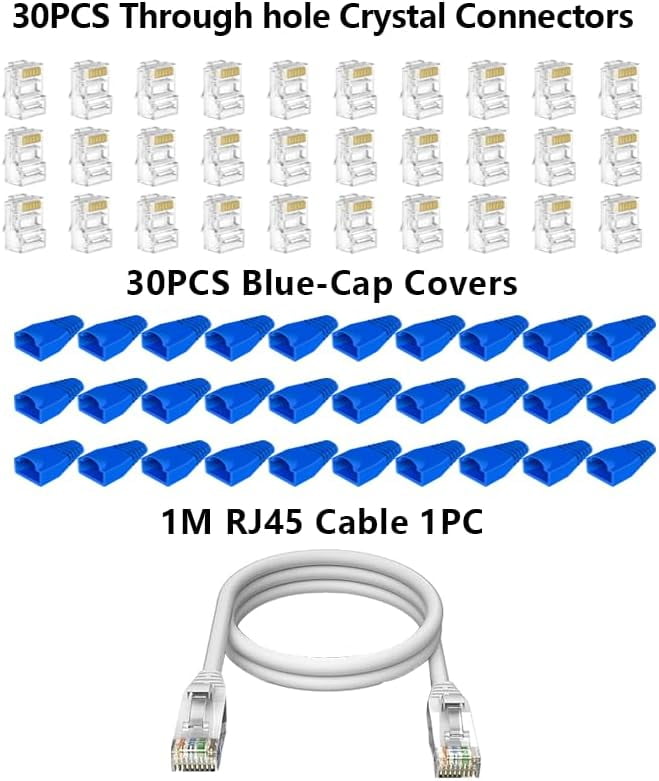 UKLL-Ethernet Crimp Tool Kit - Cat5/6 Crimping Repair Kit with 30 RJ45 ...
