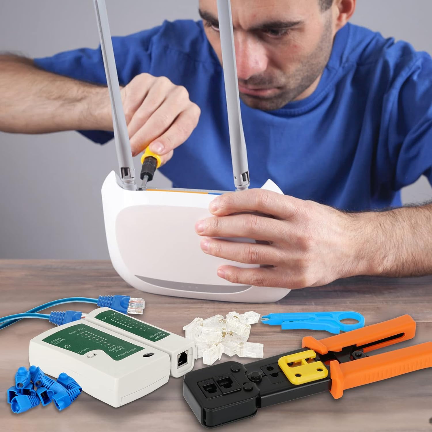 UKLL-Ethernet Crimper Kit RJ45 Cat6 Cat5e Crimping Tool Pass Thru with ...