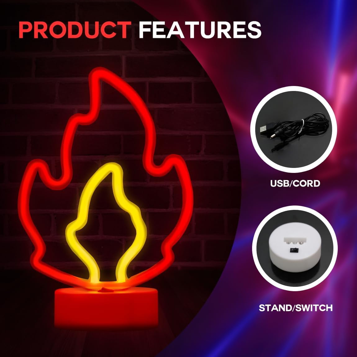 UKLL-Flame Table Lamp - Eye-catching USB Or Battery Powered Fire Neon ...