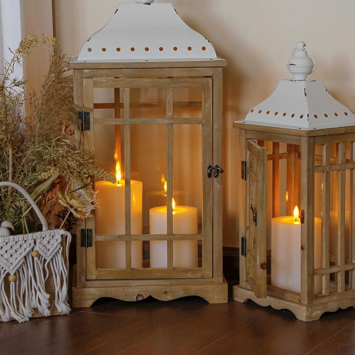 UKLL-Flameless Flickering 4" x8" Real Wax White Remote Candles with ...