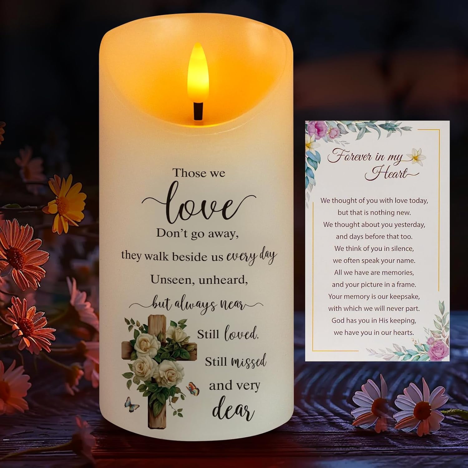 UKLL-Flameless Memorial Candle, Real Wax LED Light with Timer Sympathy ...