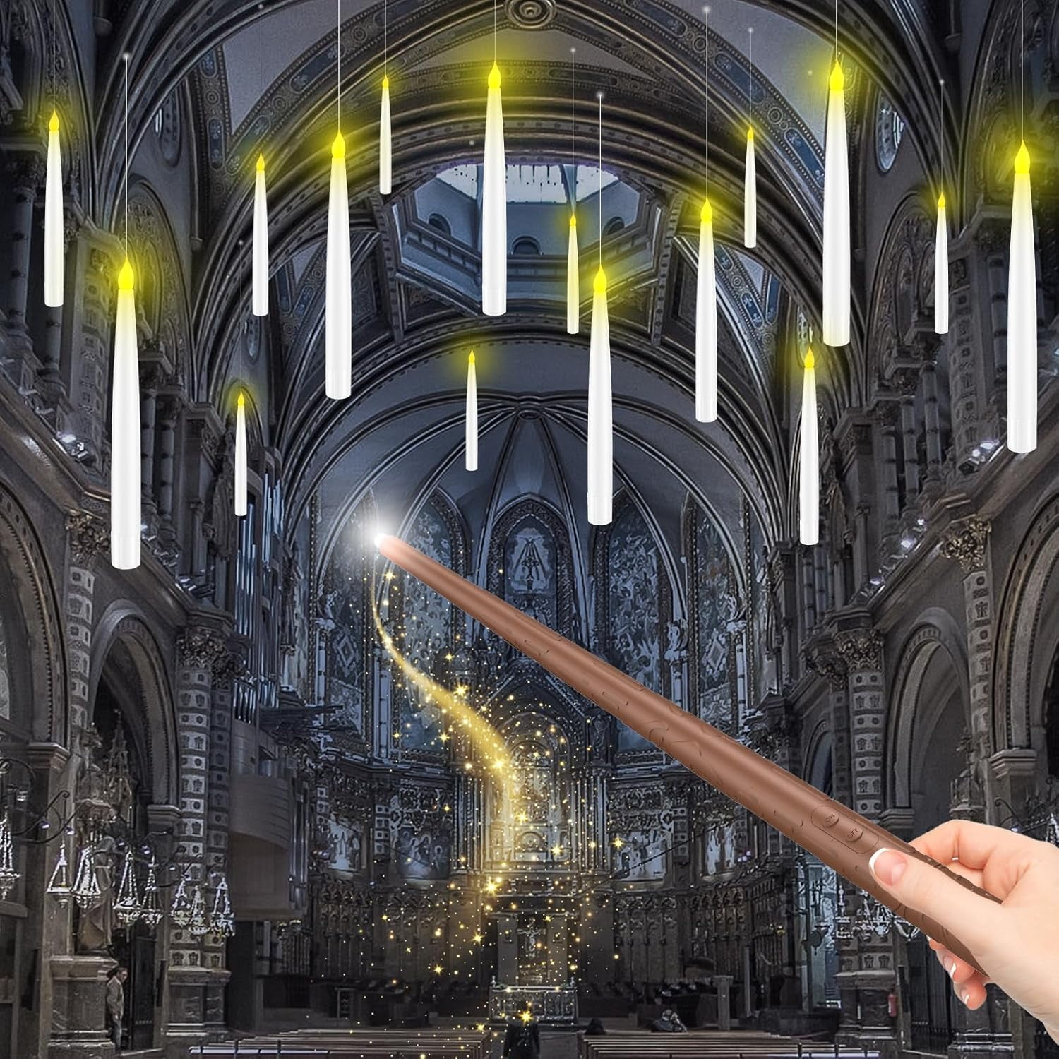 UKLL-Floating Candles with Wand, Magic Hanging Candles Flickering Warm ...