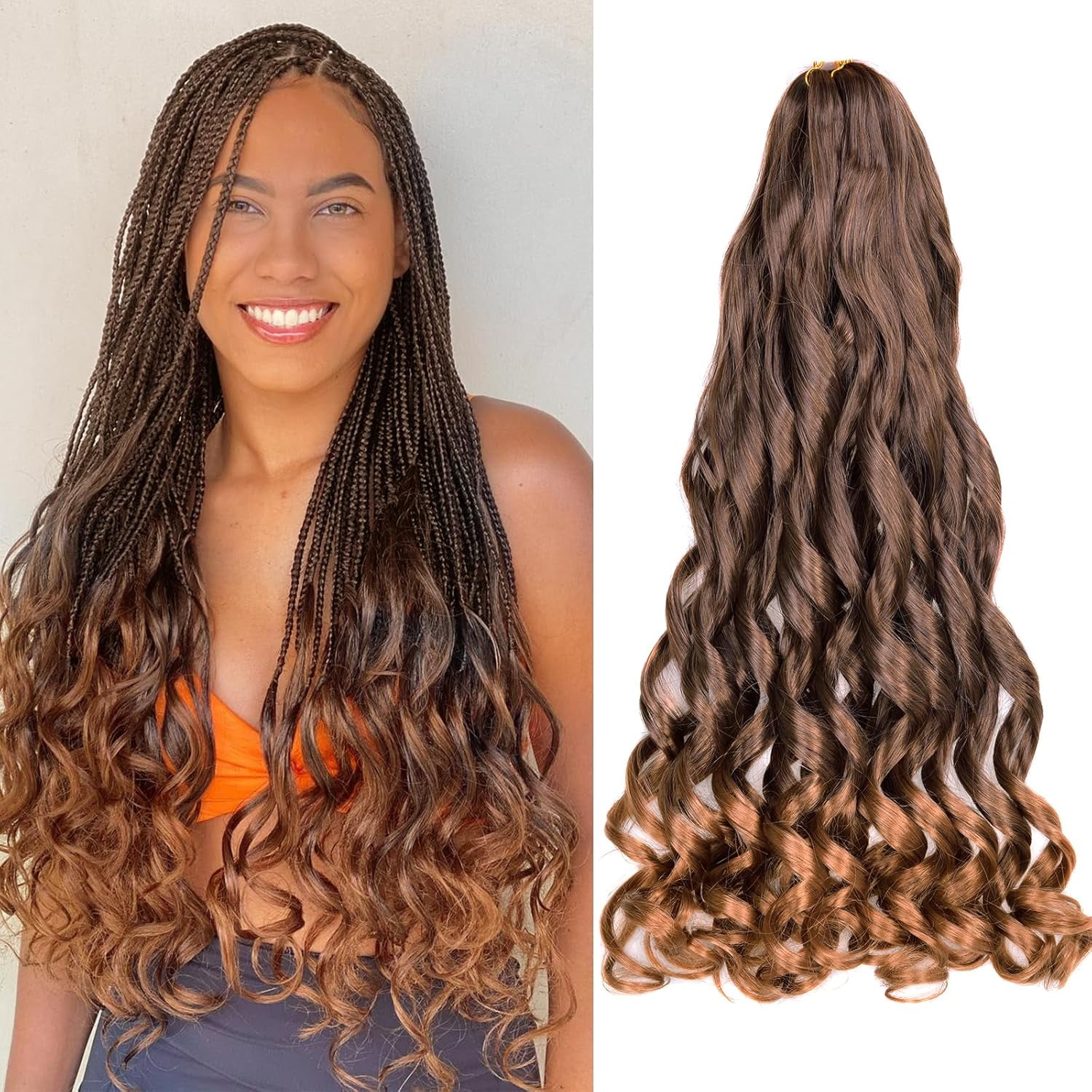 UKLL-French Curl Braiding Hair 3 Packs 22 Inch Pre Stretched Synthetic Spiral Curly Crochet ...