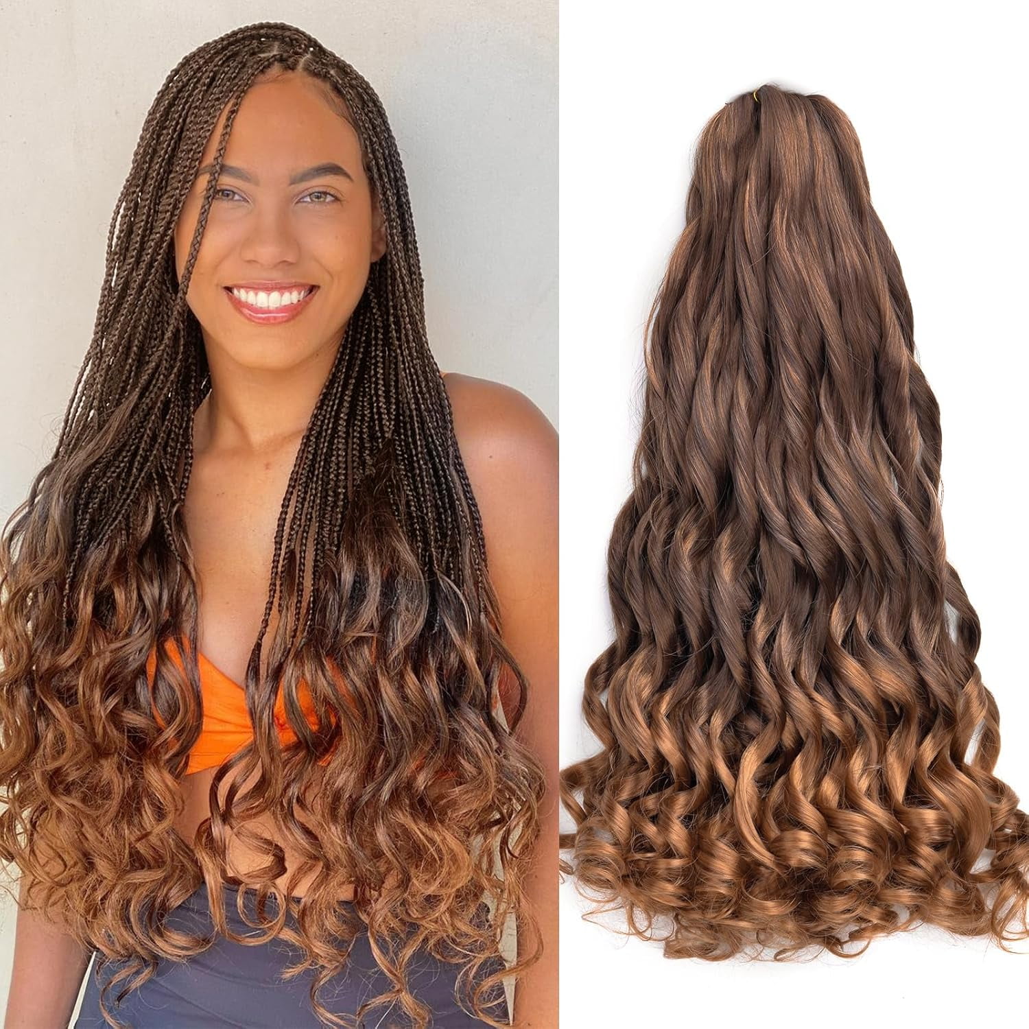 UKLL-French Curl Braiding Hair 8 Packs 22 Inch Pre Stretched Synthetic Spiral Curly Crochet ...