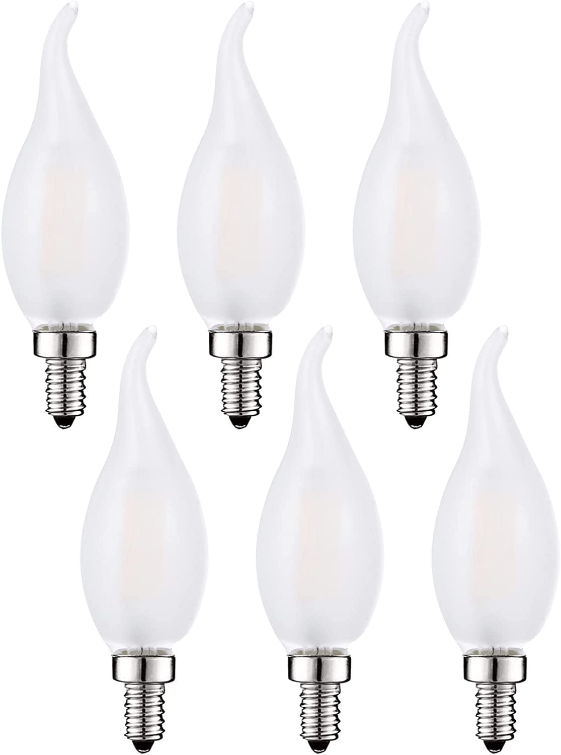 UKLL-Frosted LED Candelabra Bulbs 60 Watt Flame Tip Chandelier Light Bulb, 6W Smooth Dimmable ...