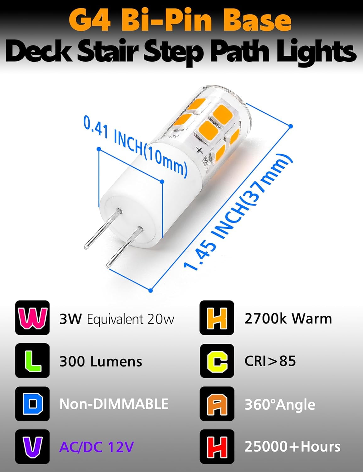 UKLL-G4 LED Bulb 3W Equivalent to 10W/20W30W Halogen, 2700K Warm White ...