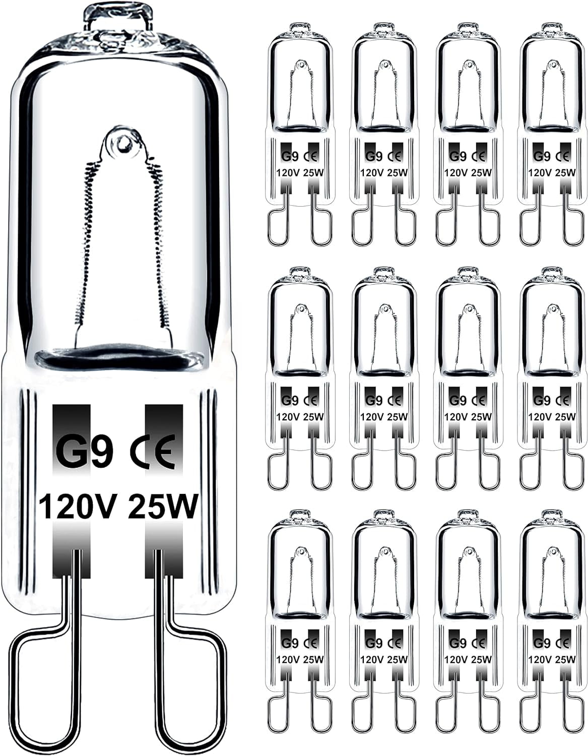 UKLL-G9 Halogen Light Bulbs 2 Pin, 12 Pcs 25 Watt 120V G9 Bulb 2 Pin ...