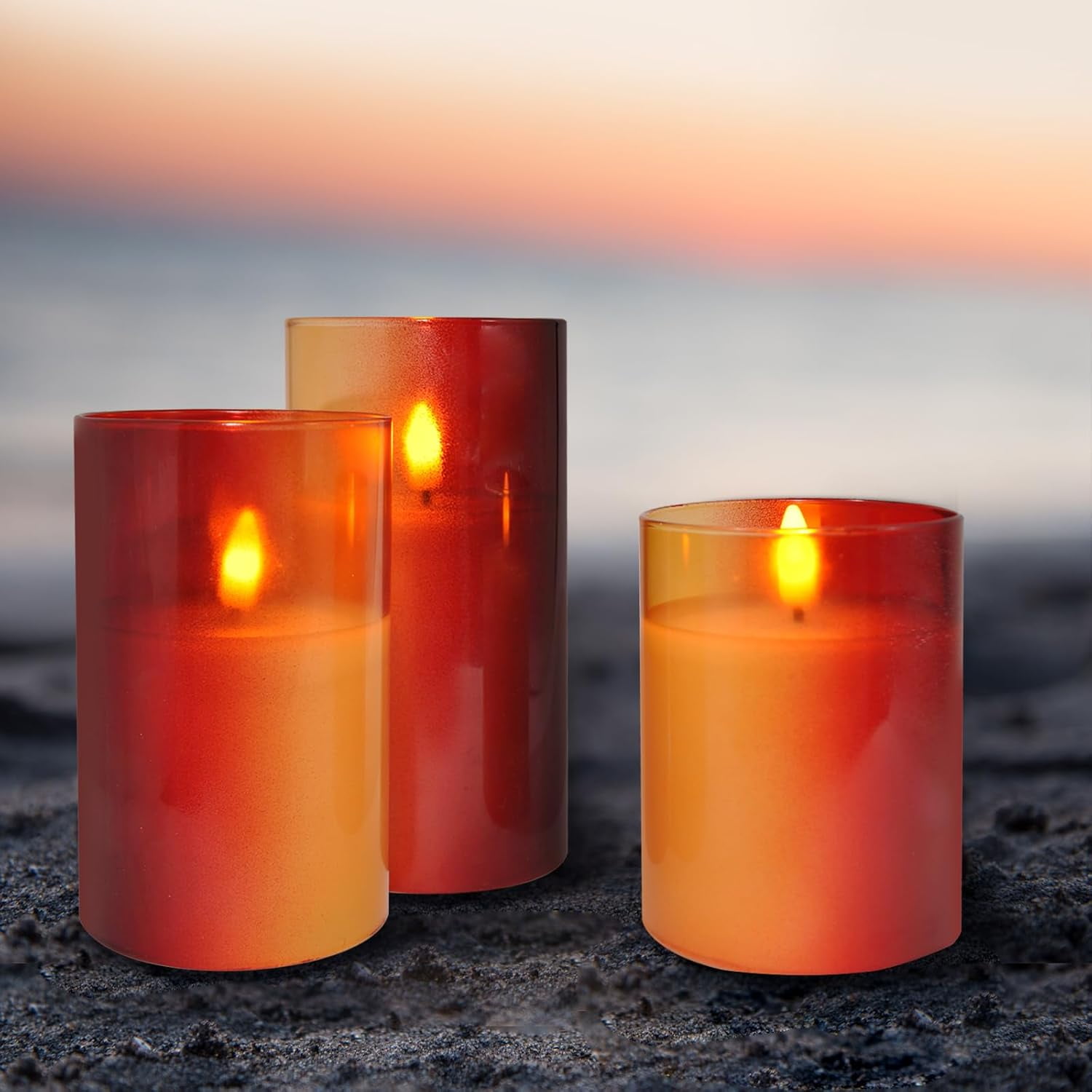 UKLL-Gradient Red to Orange LED Flameless Candles Battery Operated ...