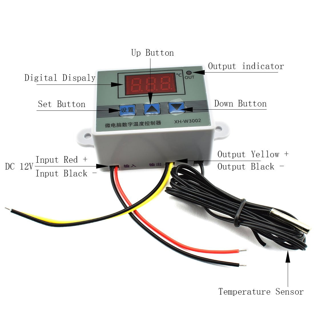 UKLL-HJ Garden XH-W3002 Mini Thermostat DC 12V 10A Digital LED Temperature Controller -50 to 110 ...