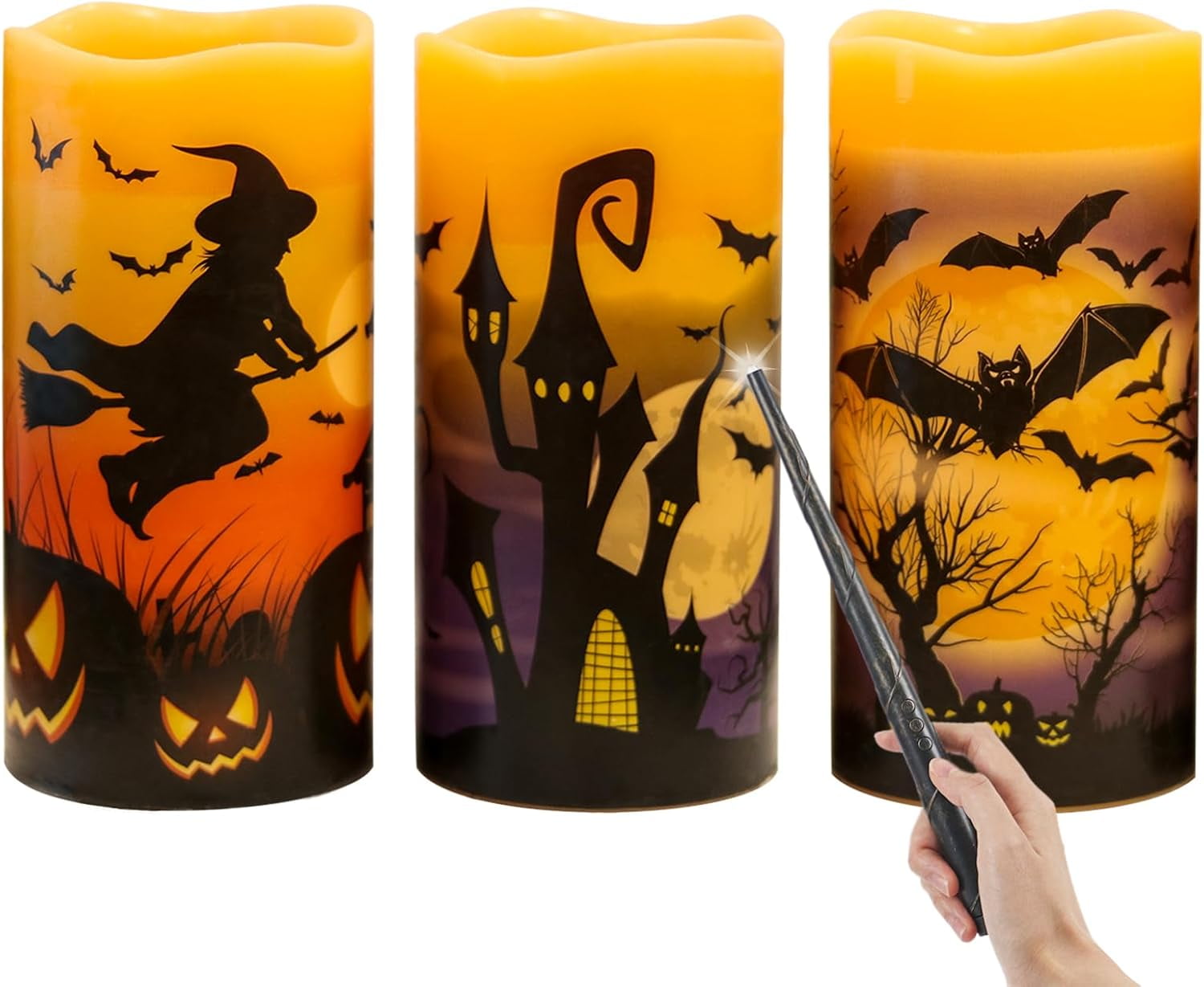 UKLL-Halloween Flameless Candles with Magic Wand Remote and Timer ...