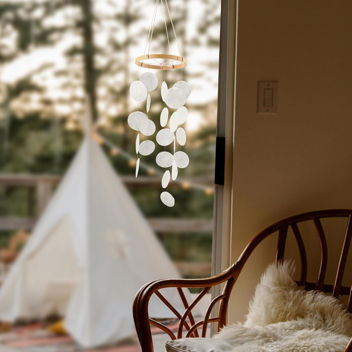 UKLL-Handmade Capiz Wind Chimes for Outside, Outdoor Seashell Hanging ...