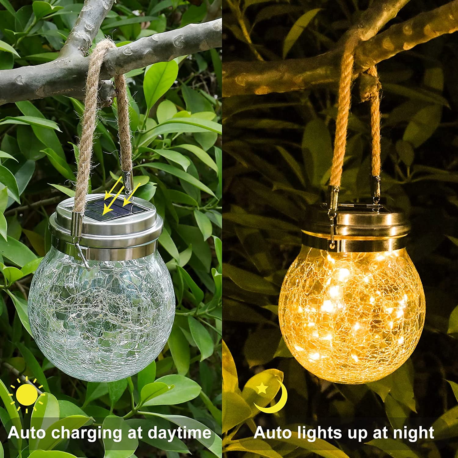 UKLL-Hanging Solar Lantern Lights, Outdoor Waterproof Cracked Glass ...