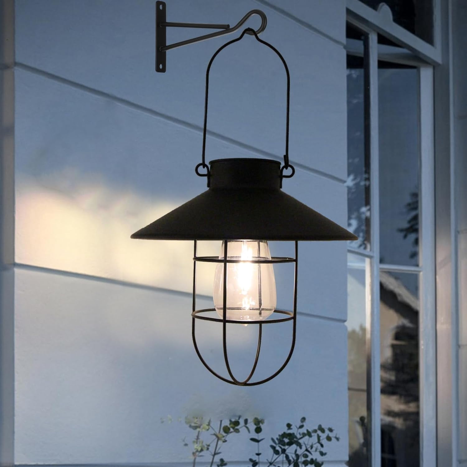 UKLL-Hanging Solar Lantern Outdoor - Black Metal Vintage Lanterns Warm ...