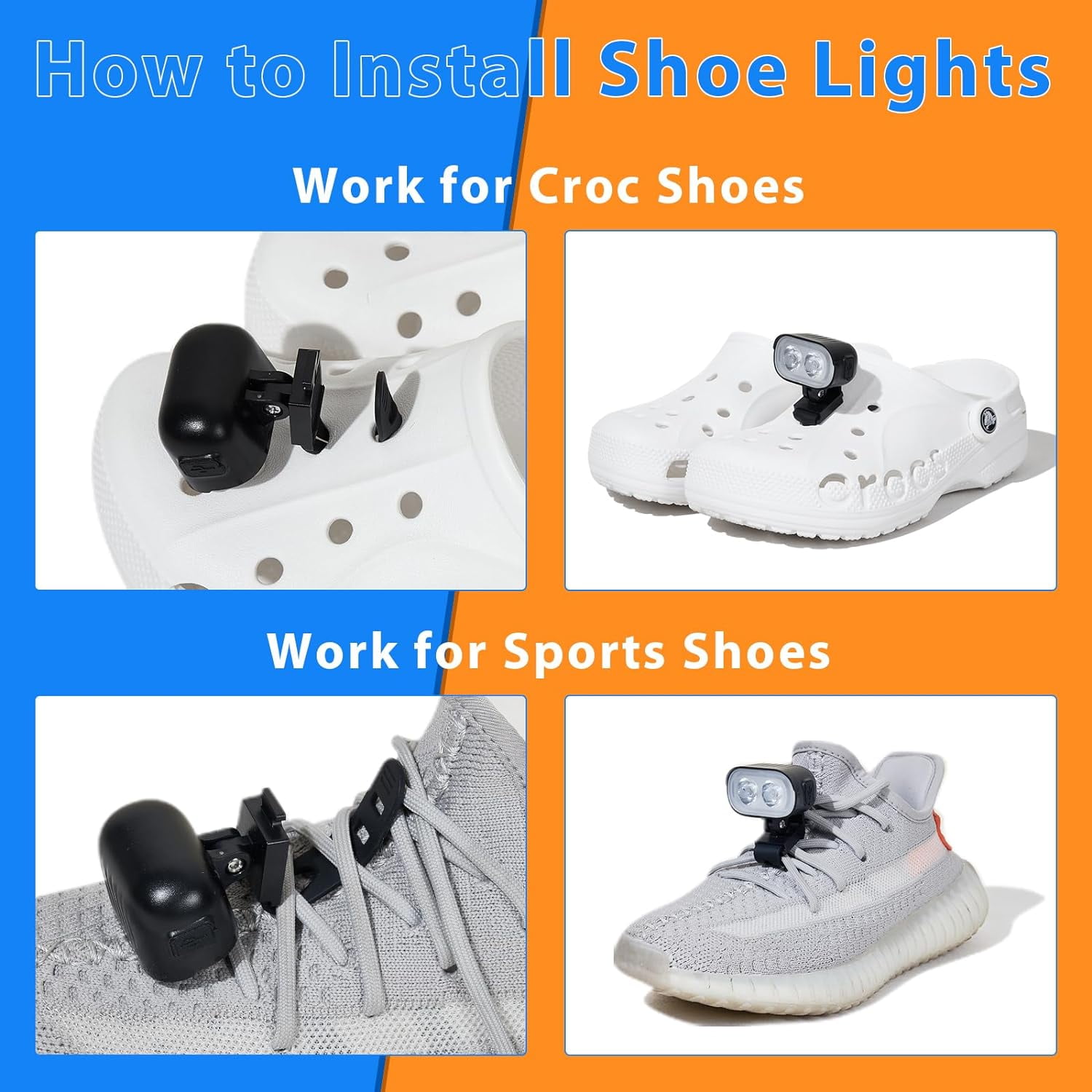 UKLL-Headlights for Crocs 2 Pcs, ABS Lights for Croc Rechargeable ...