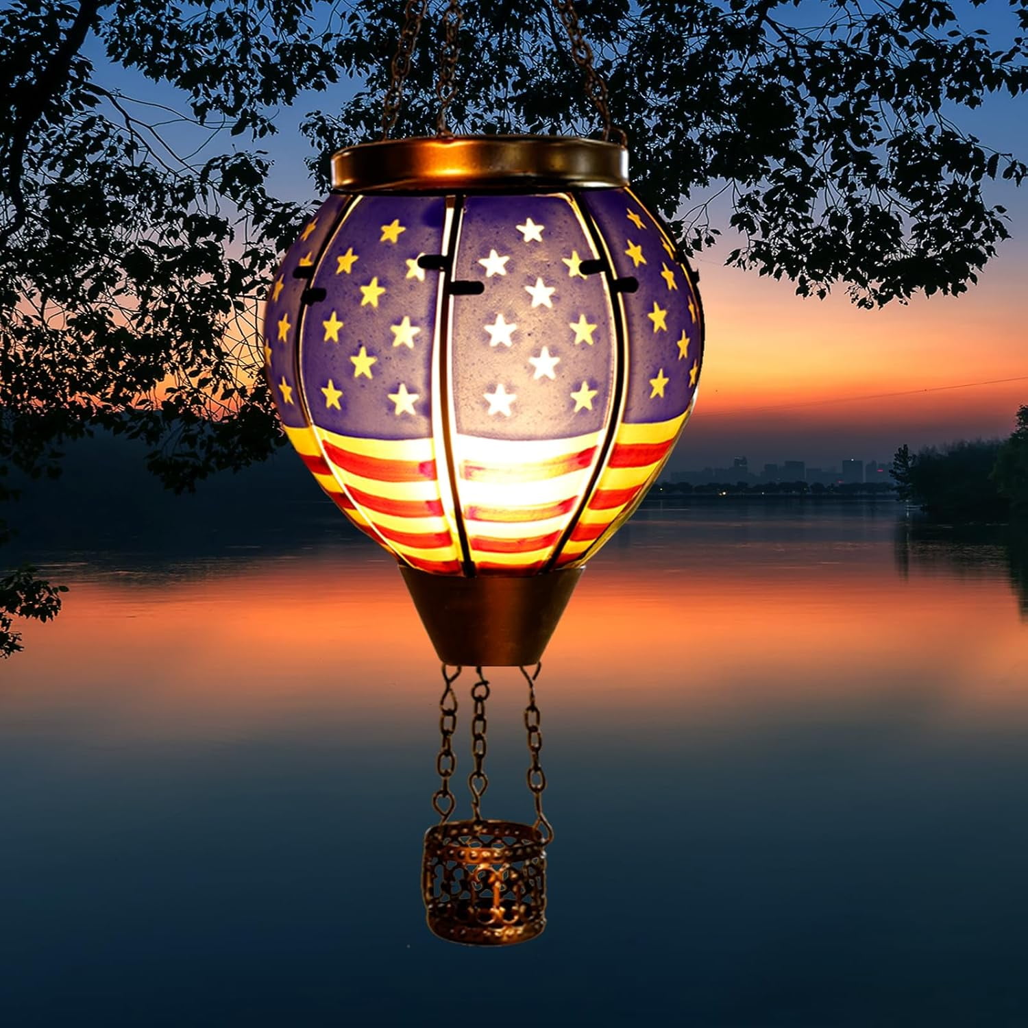 UKLL-Hot Air Balloon Outdoor Solar Lantern with Flickering Flame ...