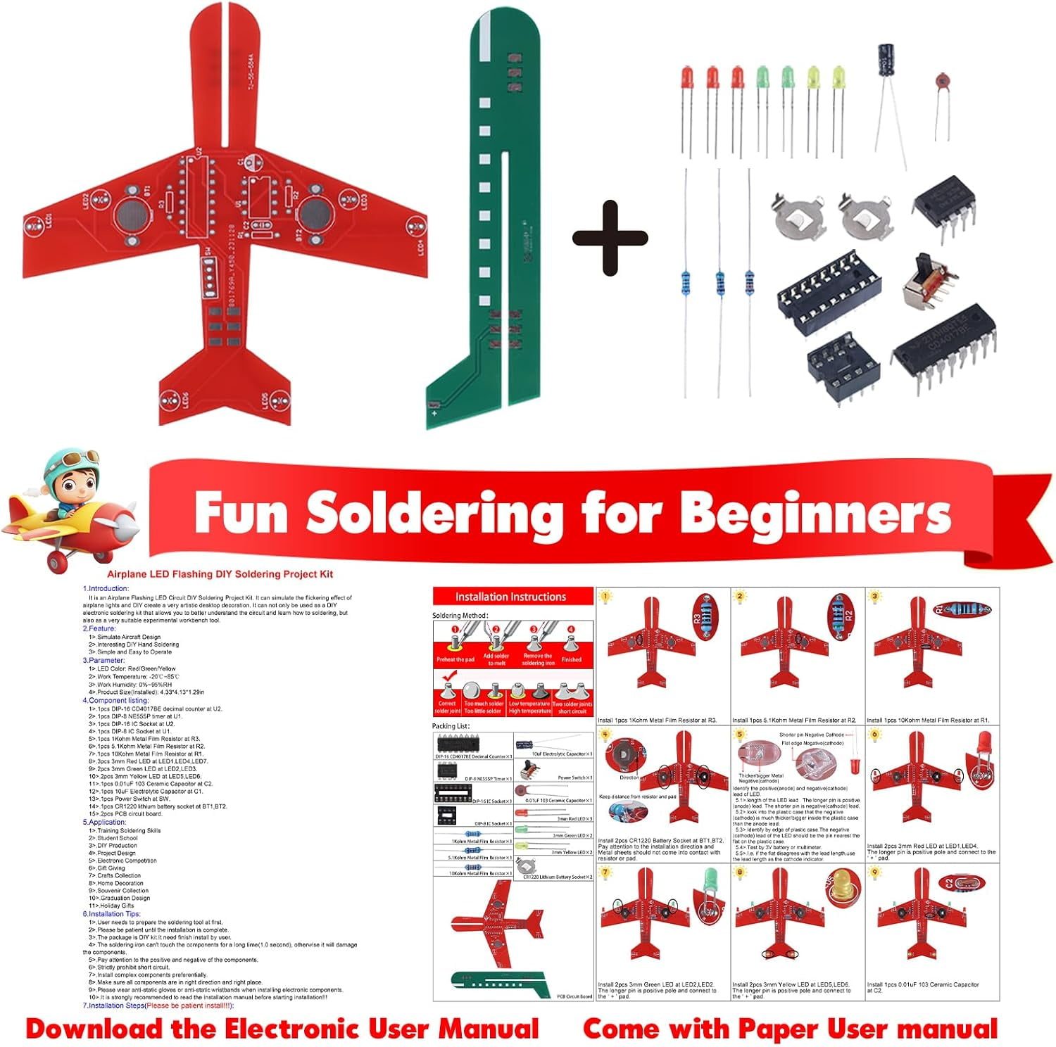 UKLL-Icstation Learning Soldering DIY Airplane Kit for Beginners, 3 ...