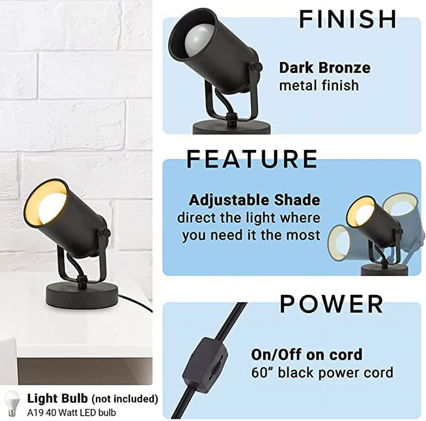 UKLL-Industrial Wall Lamp with Plug in Cord, Adjustable Retro Black ...