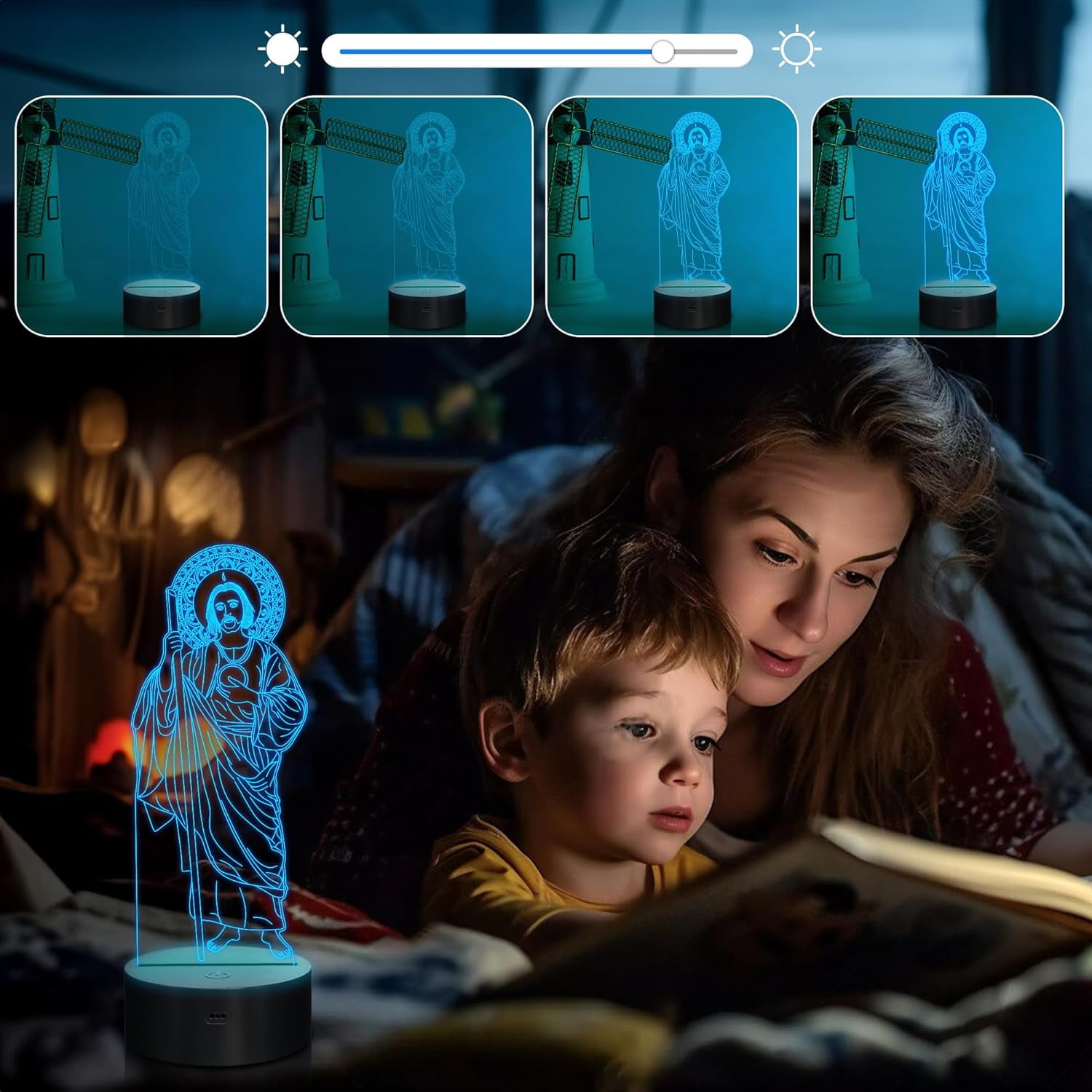 UKLL-Jesus Christ 3D Night Light, Cross Illusion Hologram LED Lamp with ...