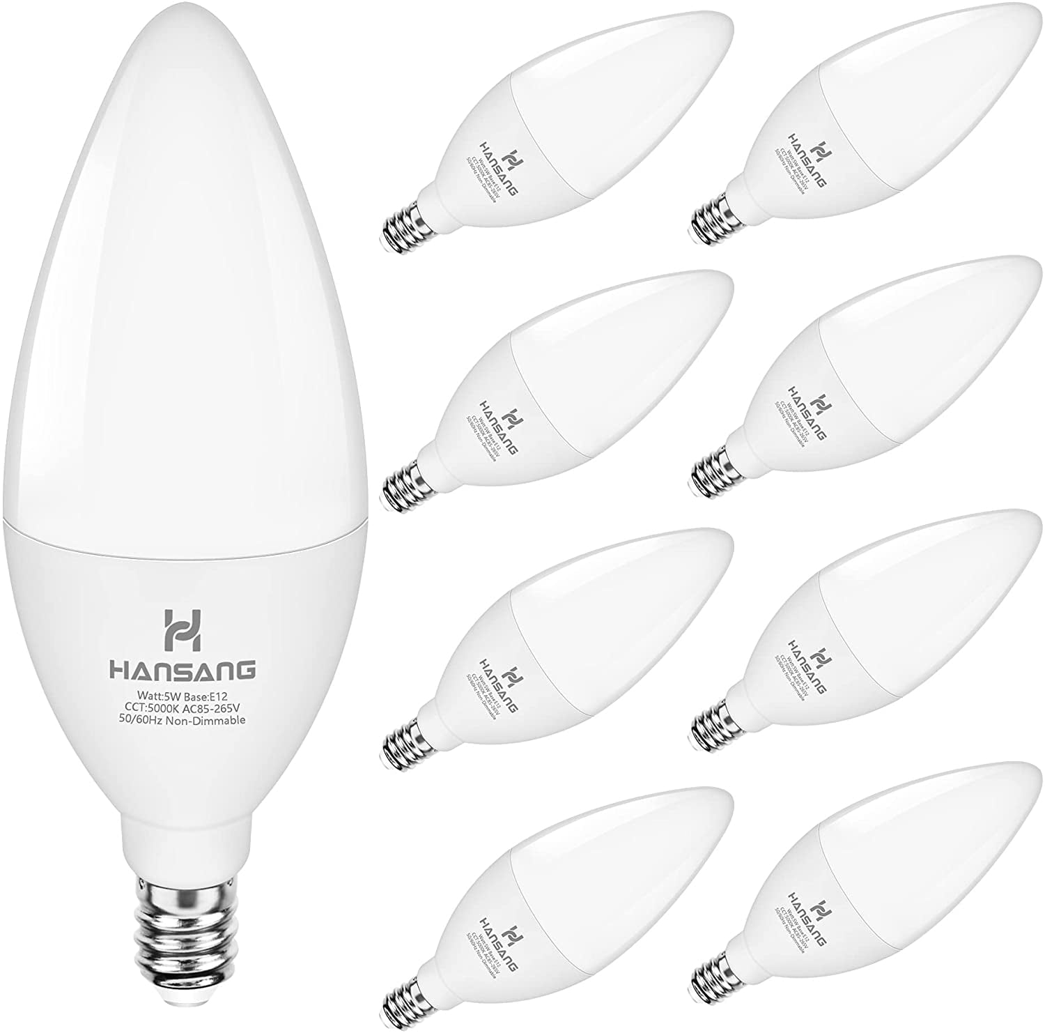 UKLL-LED Candelabra Light Bulbs E12 Small Base Daylight 5000K, Hansang ...