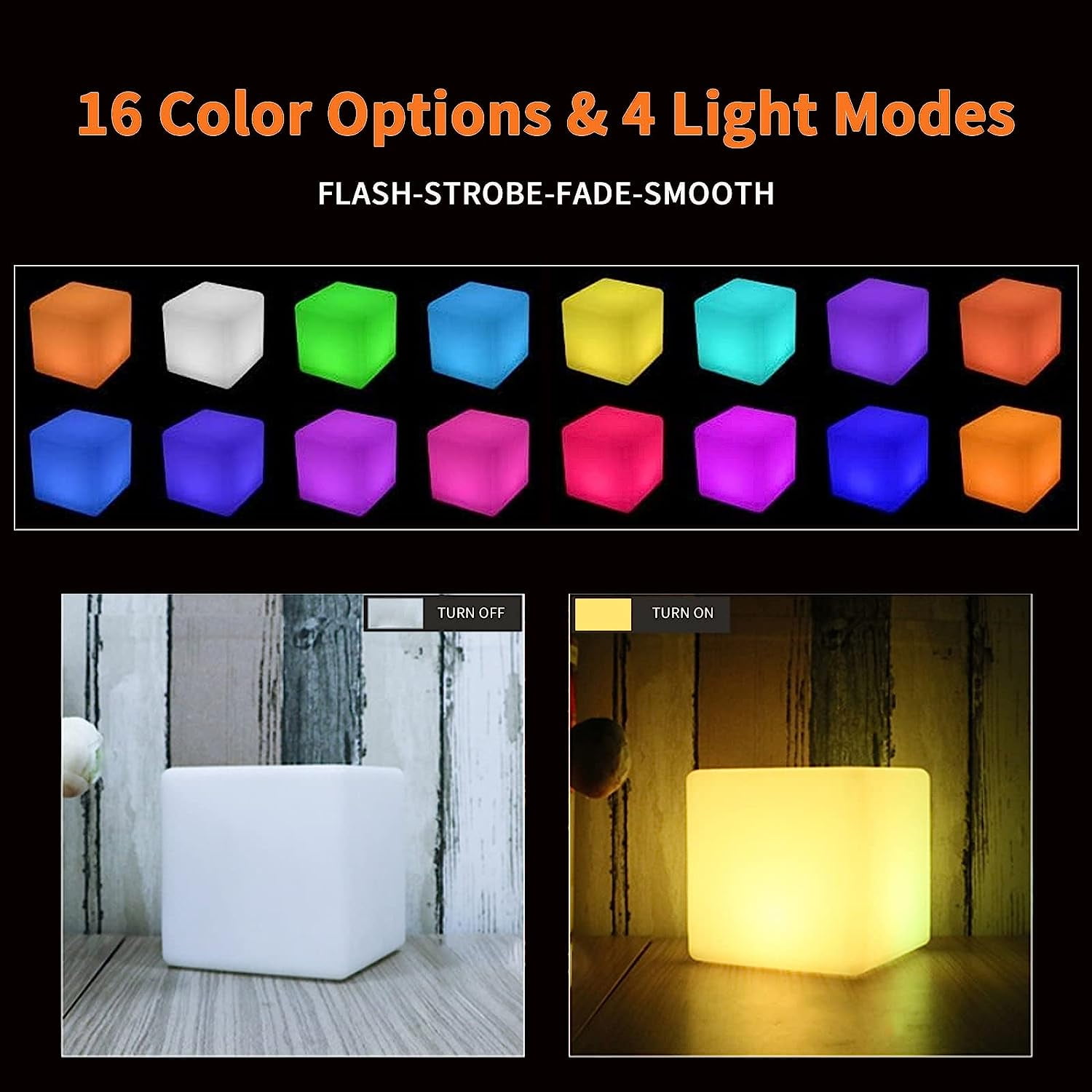 UKLL-LED Cube Light, 4-Inch Cordless Night Light for Kids, 16 Color ...