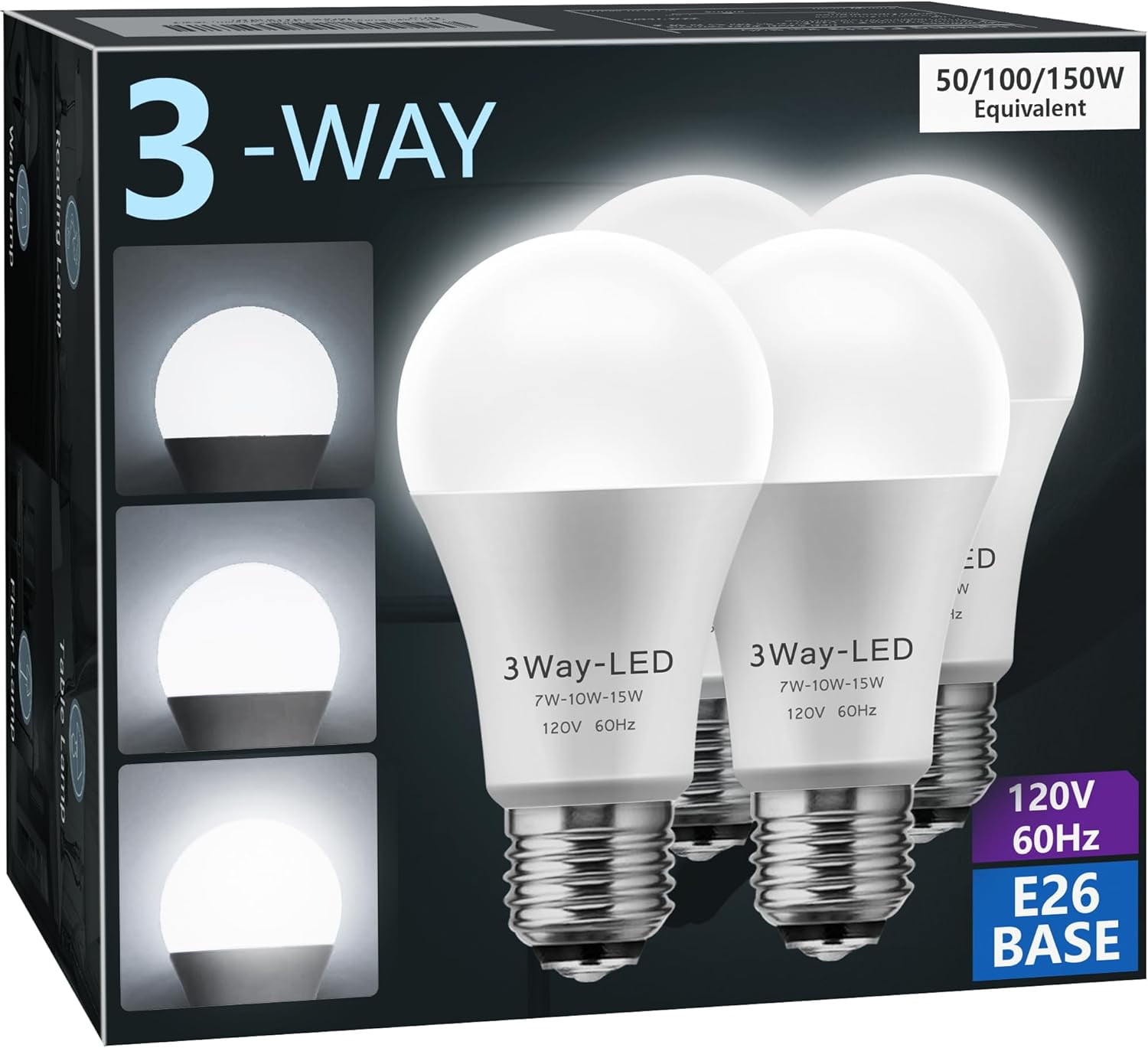 UKLL-LED Light Bulbs, 3 Way Light Bulbs 50 100 150W Equivalent, 3 Way Light Bulbs, Three Way A19 ...