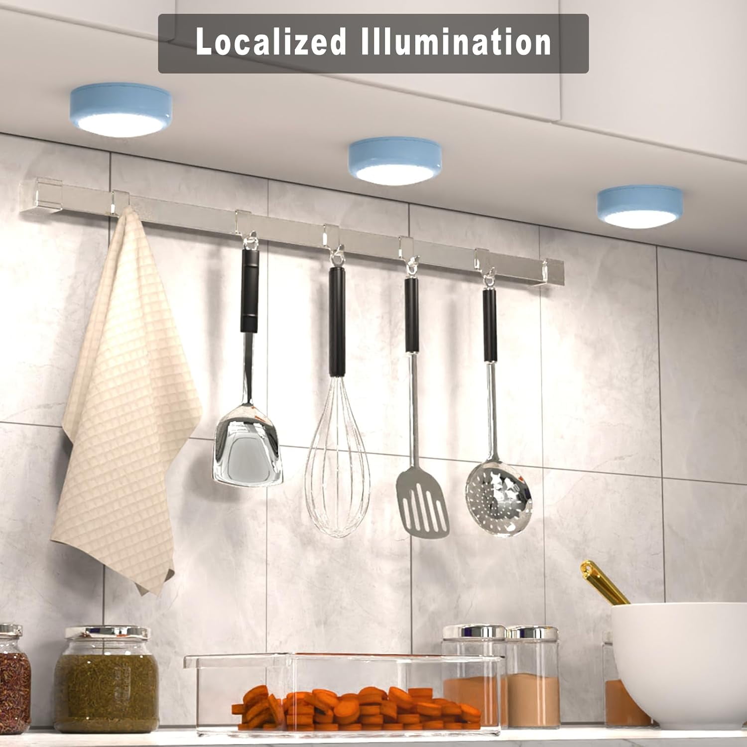 UKLL-LED Puck Lights with Remote, Battery Powered Push Lights, Dimmable ...