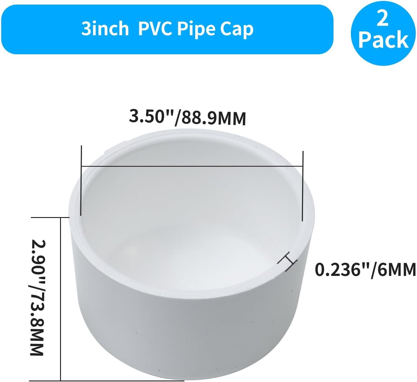 UKLL-LESSO 3 Inch PVC Pipe End Cap Fitting - SCH 40 Furniture Grade PVC ...