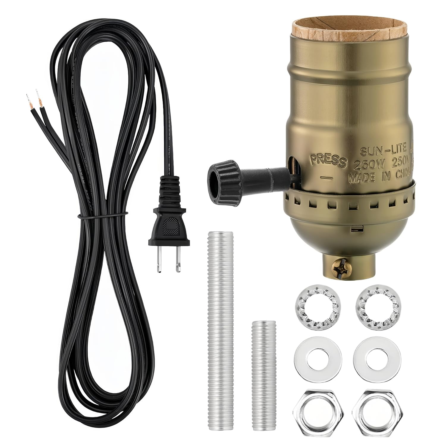 UKLL-Lamp Rewire Kit, 10 Foot Matching Cord, 3 Way Socket and Essential ...