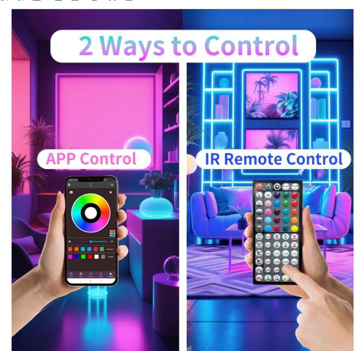 UKLL-Led Lights for Bedroom 200FT(2 Rolls of 100FT), RGB Led Lights Strip Sync with Music, Smart ...