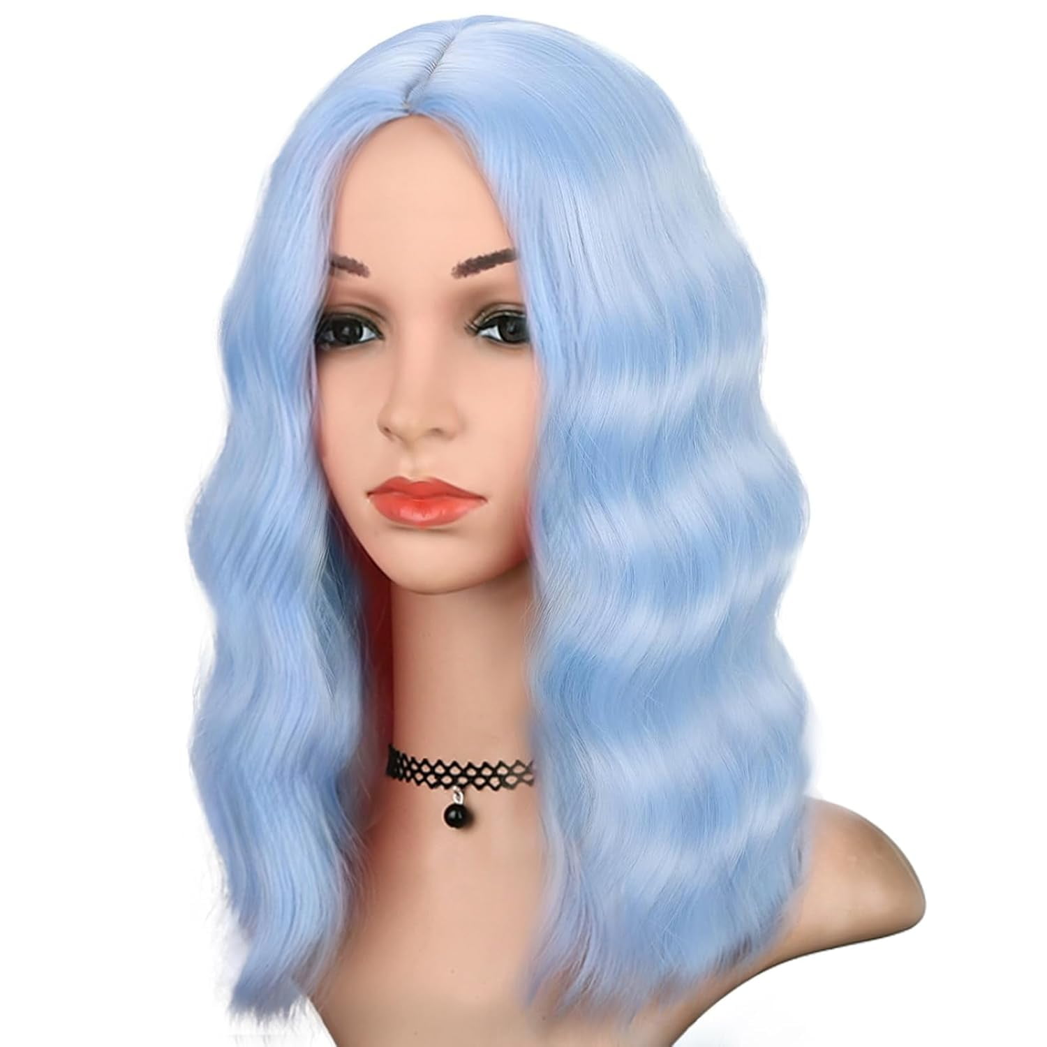 UKLL-Light Blue Wig for Women Wavy Curly Light Blue Bob Wigs Middle ...