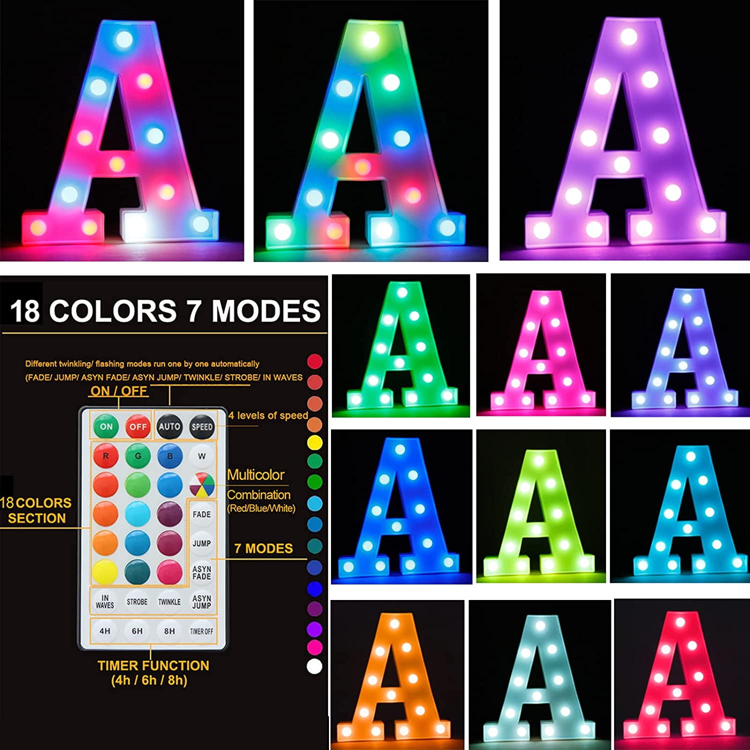 UKLL-Light Up Colorful LED Marquee Letter lights, 18 Colors Changing ...