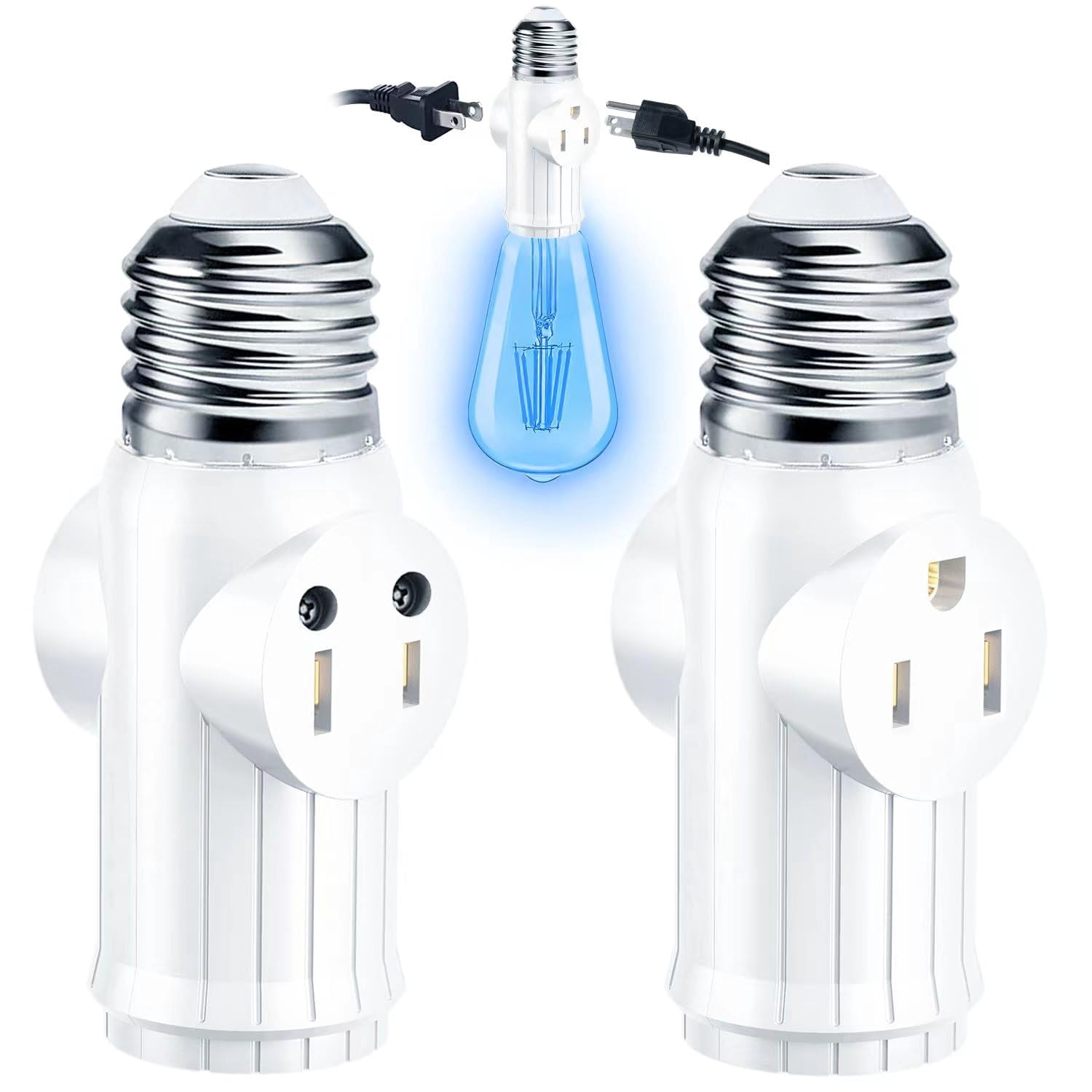 UKLL-Light Socket to Plug Adapter (2 Pack), 2&3 Prong Light Bulb Outlet ...