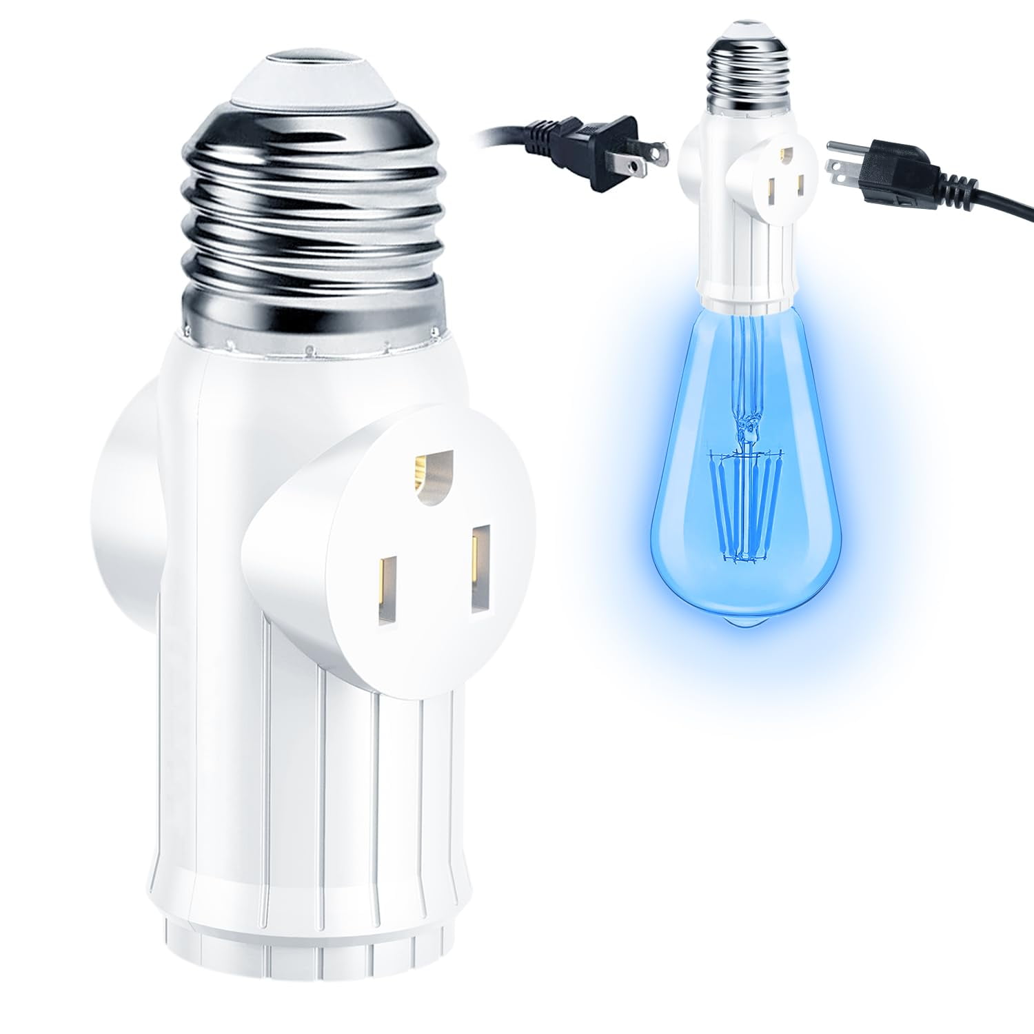 UKLL-Light Socket to Plug Adapter, Support 3&2 Prong Light Socket ...